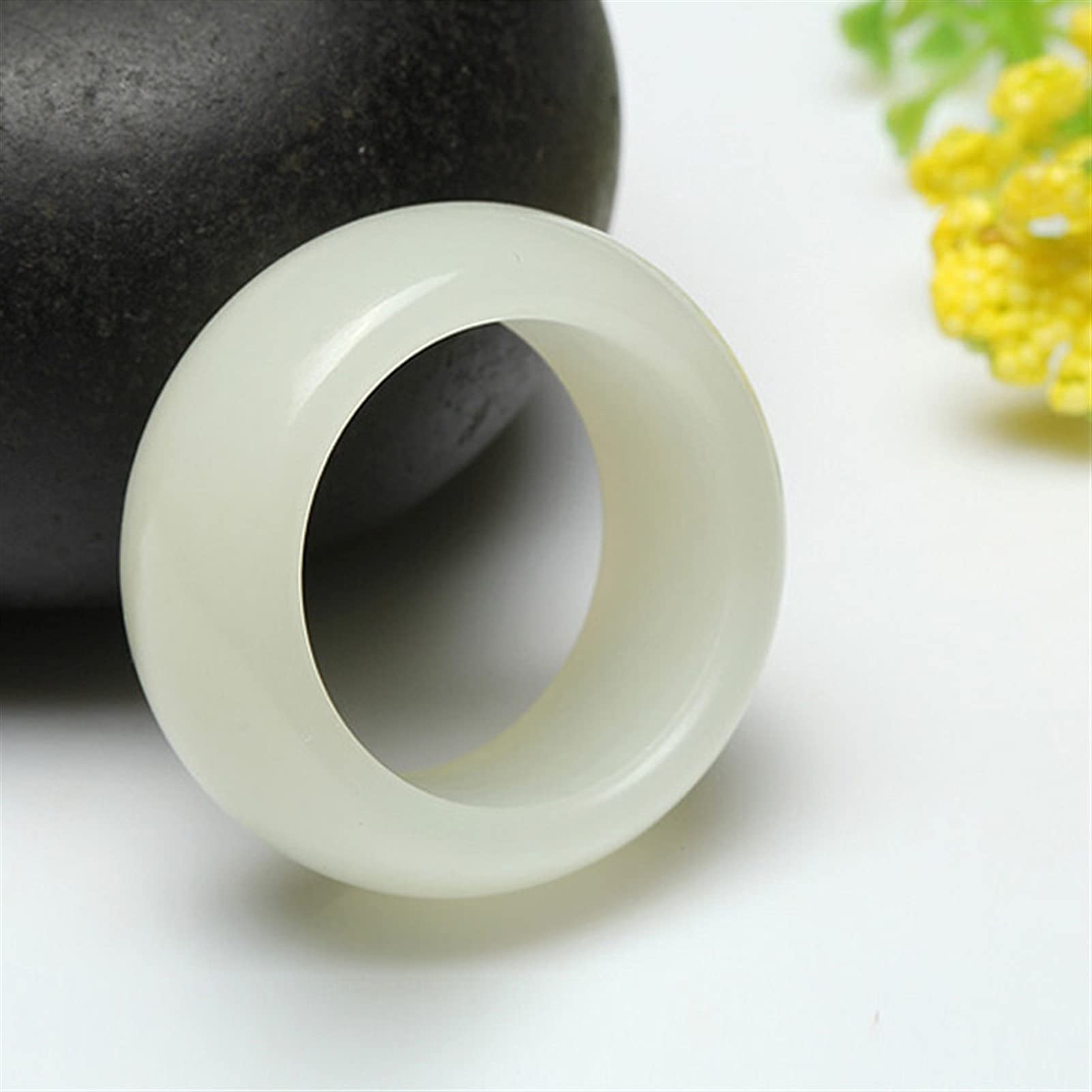 XIAOSEN Natural Hetian White Hand-Carved Exquisite Jewelry Classic Highlights Charm Jade Rings Lucky Accessories Unisex (Ring Size : 8)