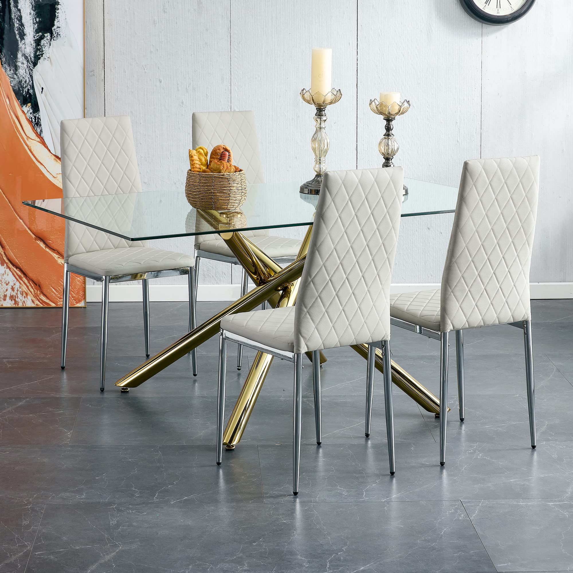 Rophefx Dining Chairs Set of 4, Modern Kitchen Chairs Upholstered Dining Room Chairs PU Leather Metal Legs High Back Side Chairs for Living Room, Kitchen, Light Grey