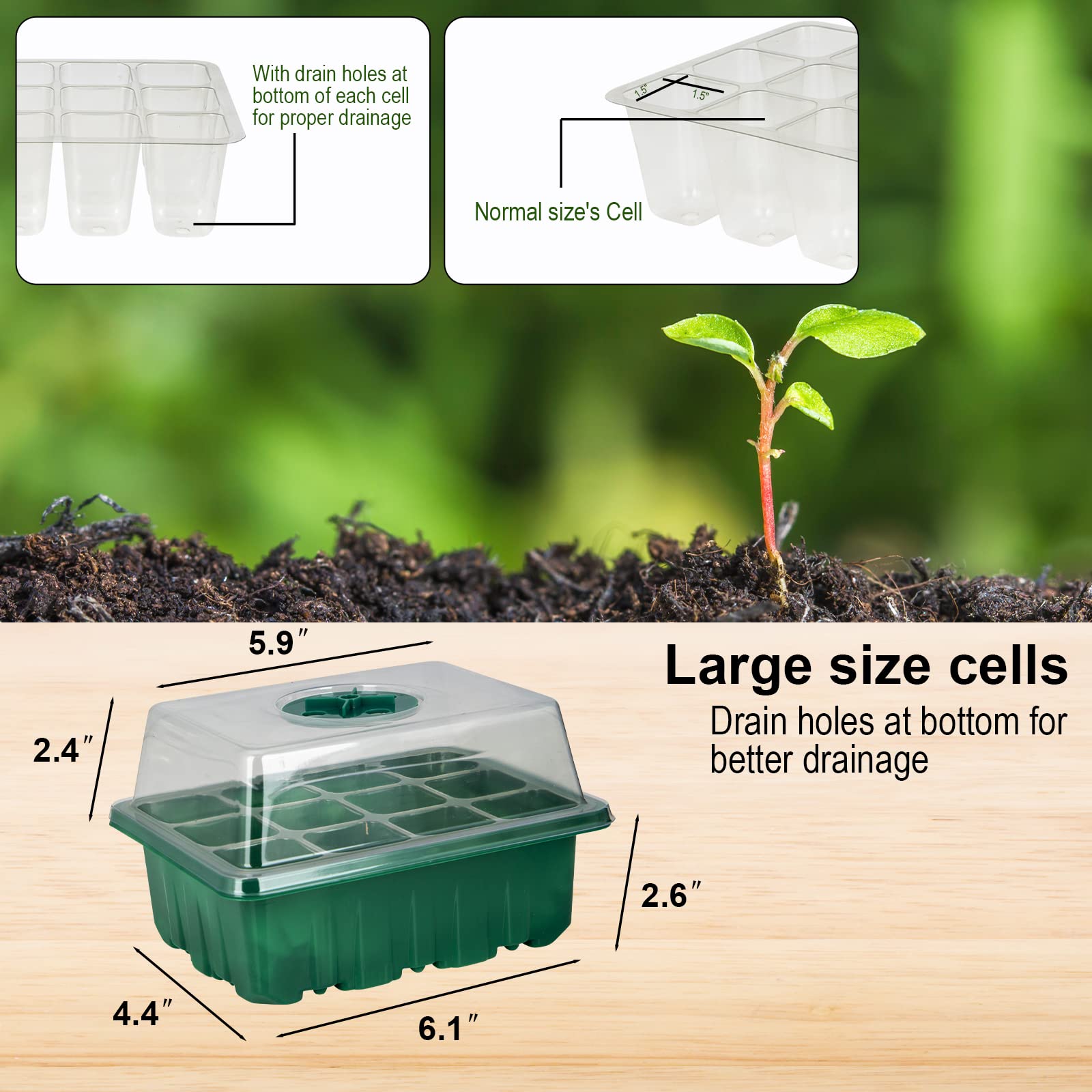 PONGJA 12 Packs Seed Starter Tray Seedling Tray (12 Cells per Tray) Humidity Adjustable Plant Starter Kit with Dome and Base Grow Trays for Seeds Growing Starting (6 Green & 6 Black)