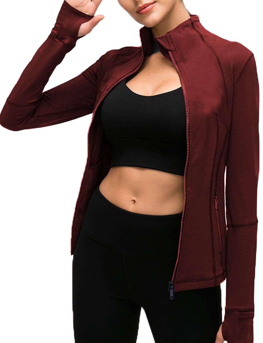 yuyangdpb Women's Sports Lightweight Full Zip-up Tight Workout Running Track Maple/Sugar Large