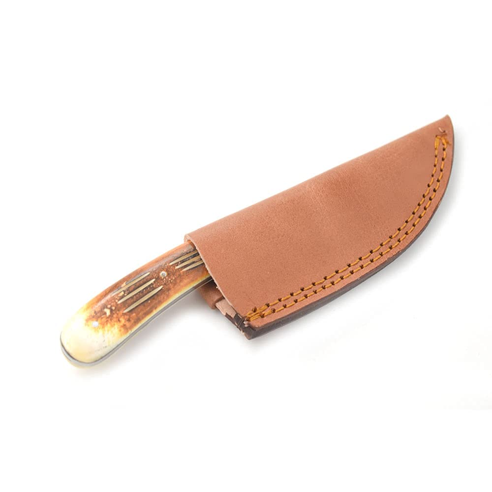 Wild Turkey Handmade Collection Heavy Duty Hunting Knife | Stainless Steel Blade | Genuine Leather Sheath Included (Burn Bone)