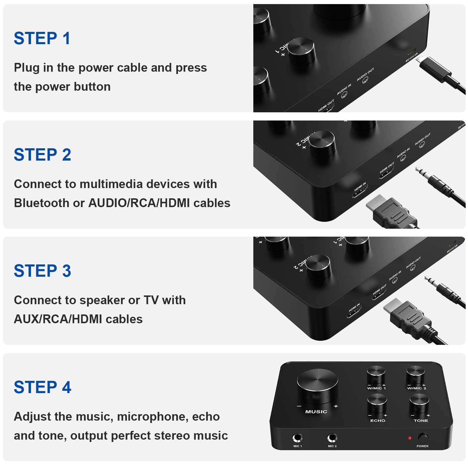 Rybozen Wireless Microphone Karaoke Mixer System, Dual Handheld Wireless Microphone for Karaoke, Smart TV, PC, Speaker, Amplifier, Church, Wedding - Support HDMI, AUX In/Out