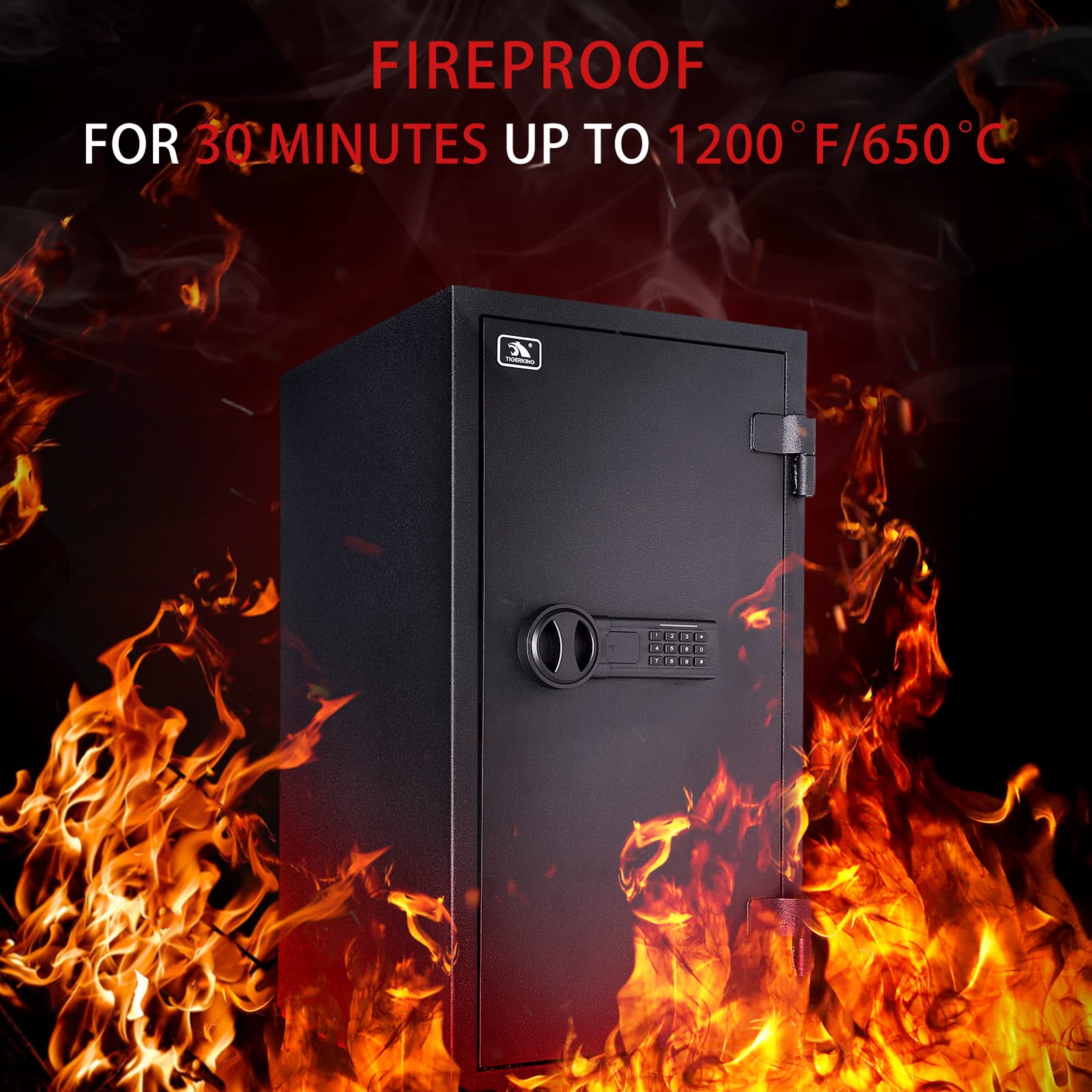 TIGERKING Safe Box,Fireproof Safe,3.47 Cubic Feet,Large Steel Money Safe Home Safe with Digital Lock for Home and Office Black