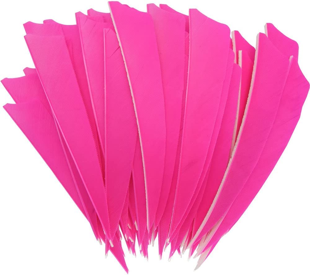 ZSHJGJR 50pcs 3" 4" 5β Shield Cut Archery Fletches Arrow Feathers Turkey Feather Right/Left Wing for DIY Hunting Arrows Accessories (5 Inch, Right Wing, Pink)