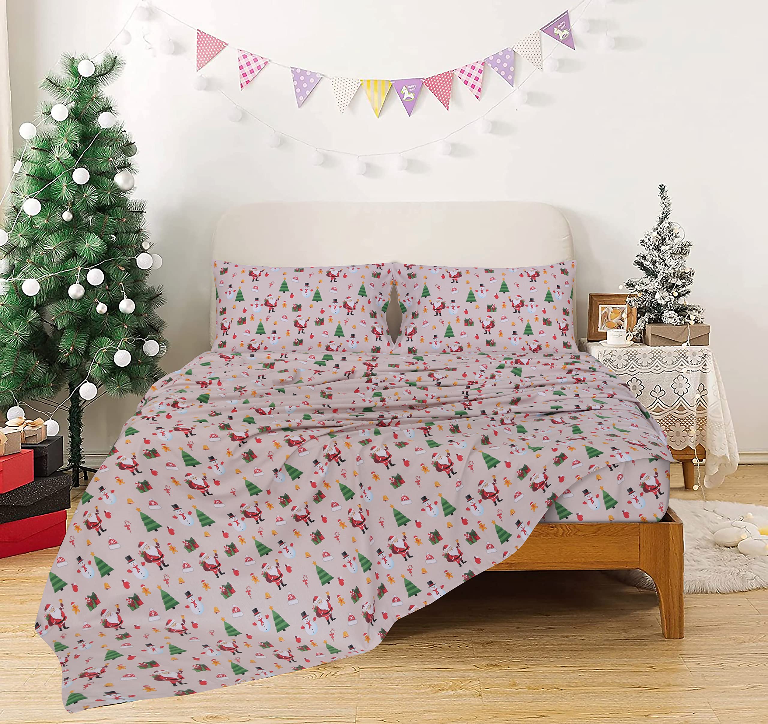 RUVANTI Flannel Sheets Twin Size - 100% Cotton Brushed Flannel Bed Sheet Sets - Deep Pockets 16 Inches (fits up to 18") - All Seasons Breathable & Super Soft - Warm & Cozy - 3 Pcs - Jingle Bell