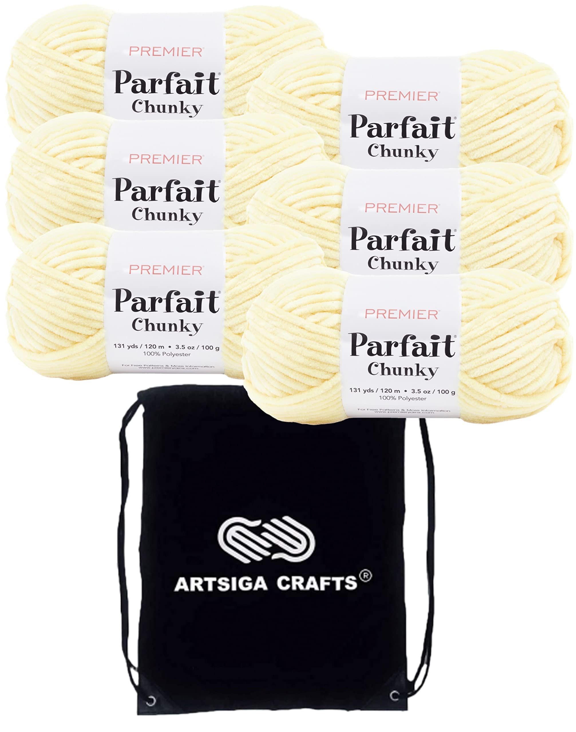 Premier Yarns Parfait Chunky Iris 1150-39 (6-Skeins - Same Dye Lot) Weight S Bulky #6 Polyester Yarn for Crocheting and Knitting - Bundle with 1 Artsiga Crafts Project Bag