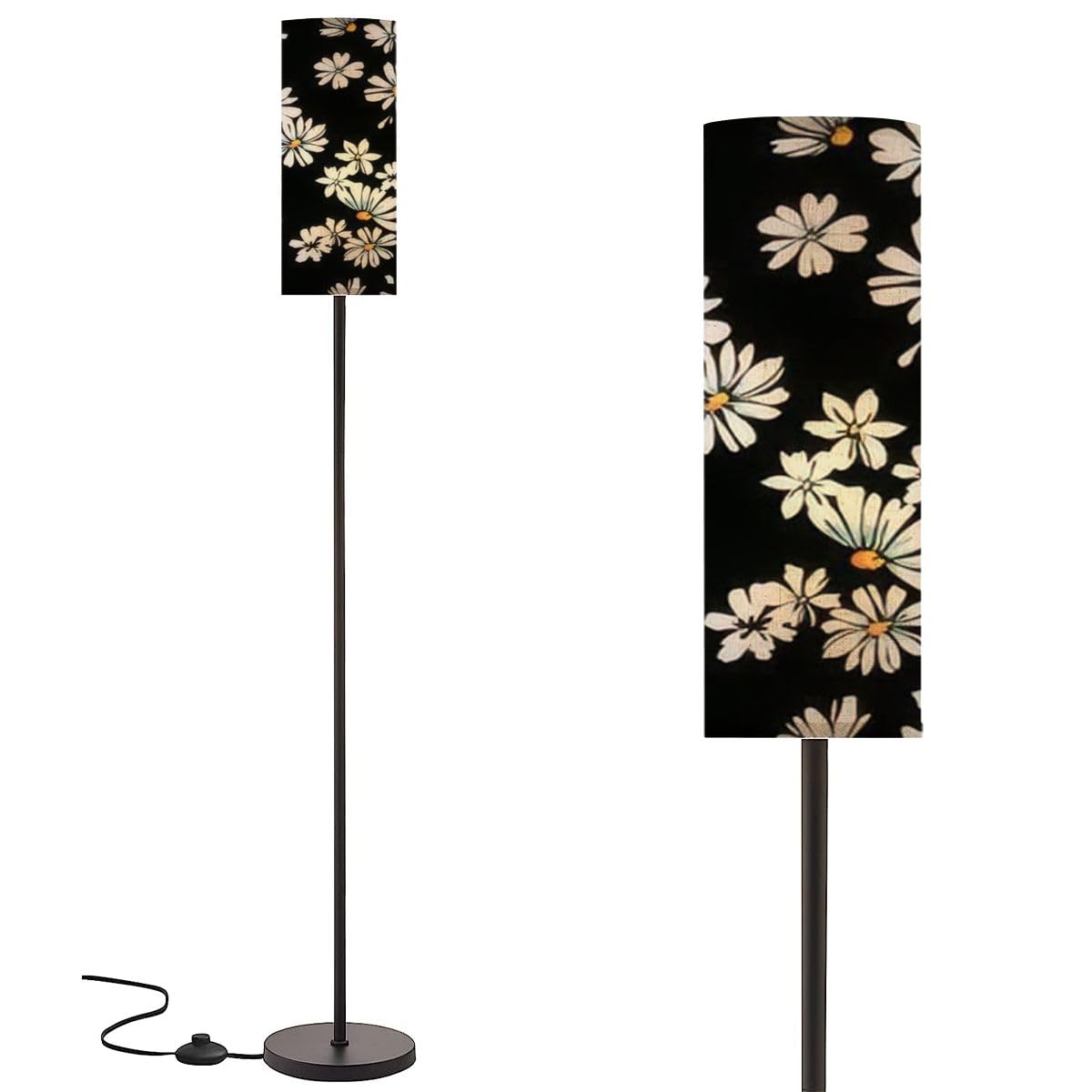 RZNTJHUINA Modern Standing Lamps Rustic Vintage Delicate Minimalist Floor Lamp Simple Botanical Metal Pole Lamp with Linen Lampshade for Bedroom Living Room Office Nursery Reading Foot Switch