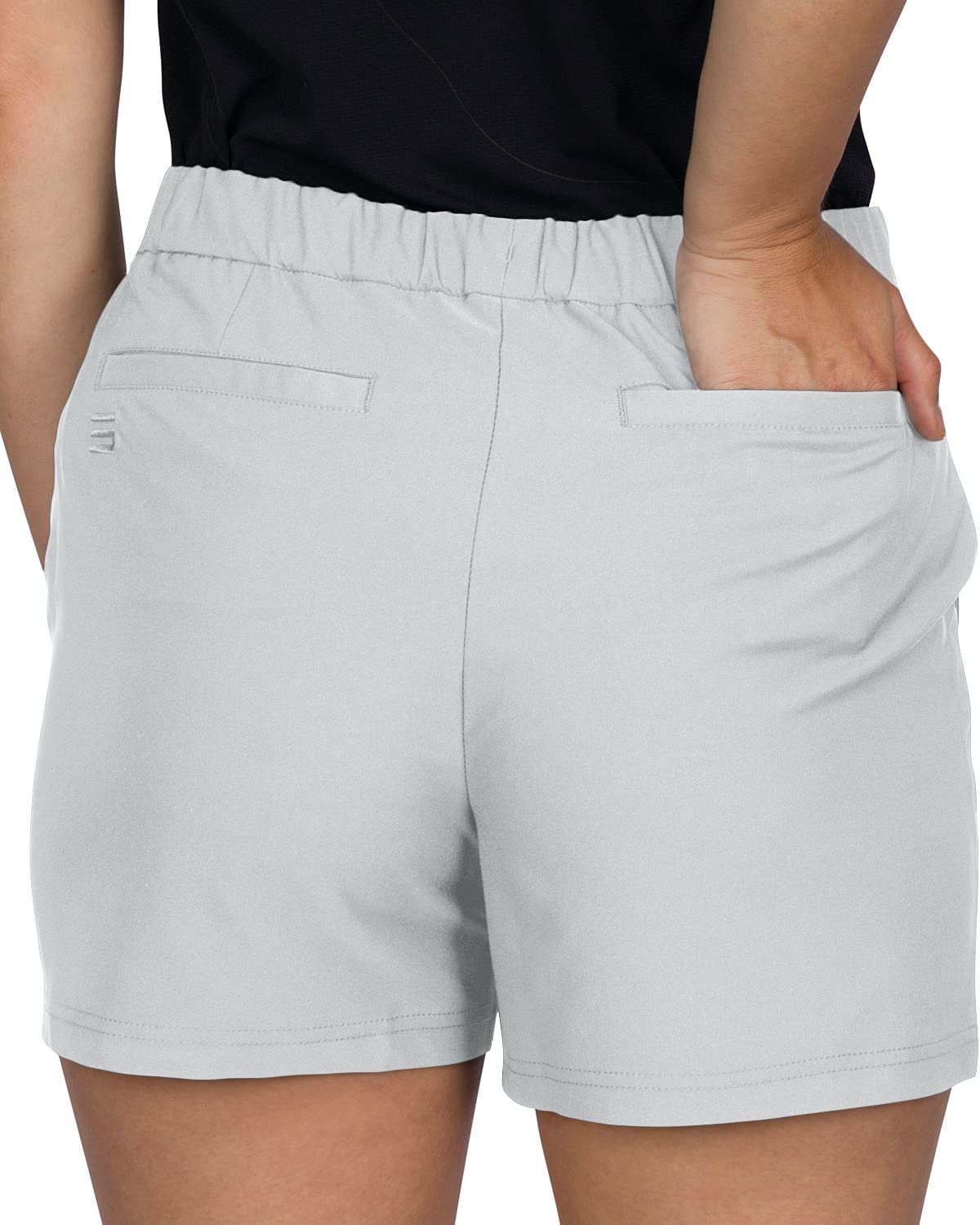 Three Sixty Six Golf Shorts for Women 4.5 Inch Inseam - Elastic Stretch Waistband - Breathable Quick Dry Material Silver Grey