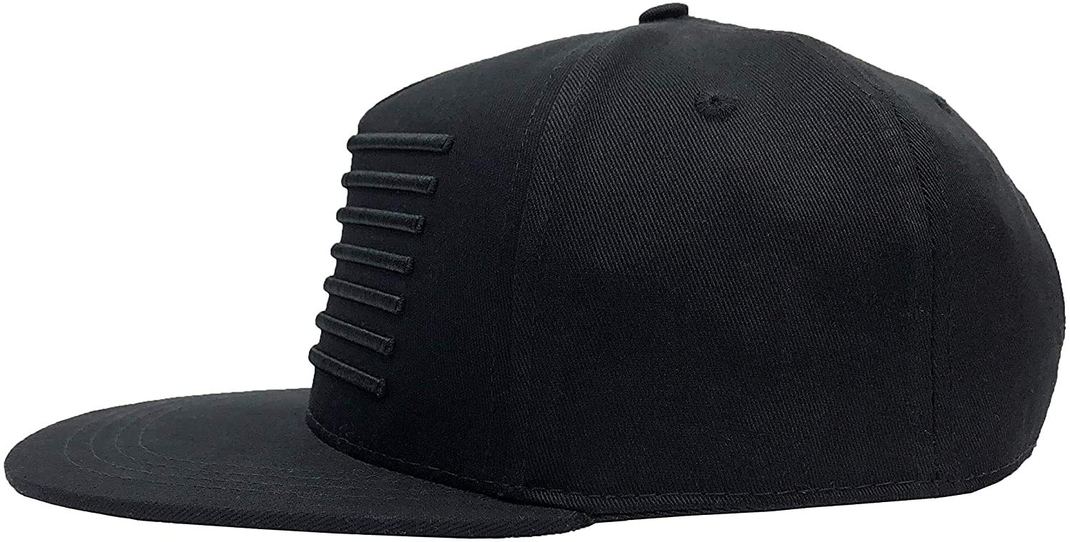 Uphily Black USA American Flag Flat Brim Bill Hat High Profile Patriotic Snapback Baseball Cap for Men or Women