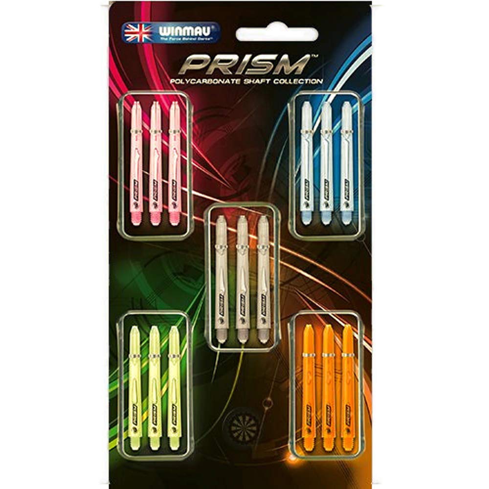 Winmau Prism 1.0 Dart Shafts, Force Grip Zone Stems, Medium 48mm, Neon Mixed Colors (5 Sets)