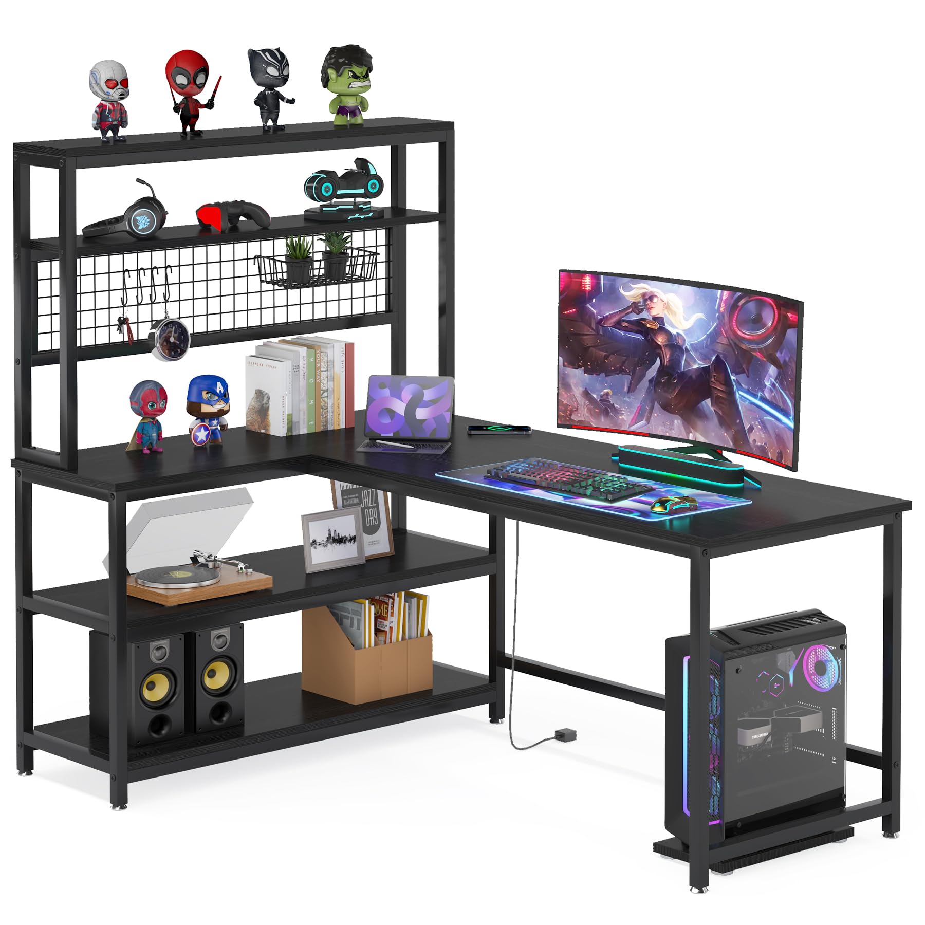 Tribesigns 67" Large Computer Desk with 9 Storage Shelves, Office Desk Study Table Writing Desk Workstation with Hutch Bookshelf for Home Office (Rustic)