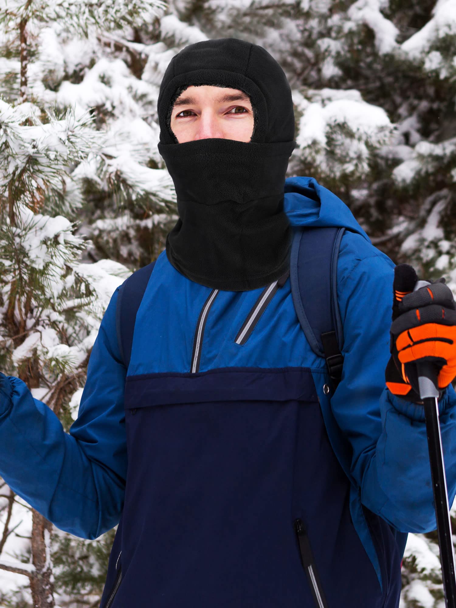 Winter Balaclava Hat Fleece Full Face Covering Scarf with Drawstring (Grey, Black, 2)