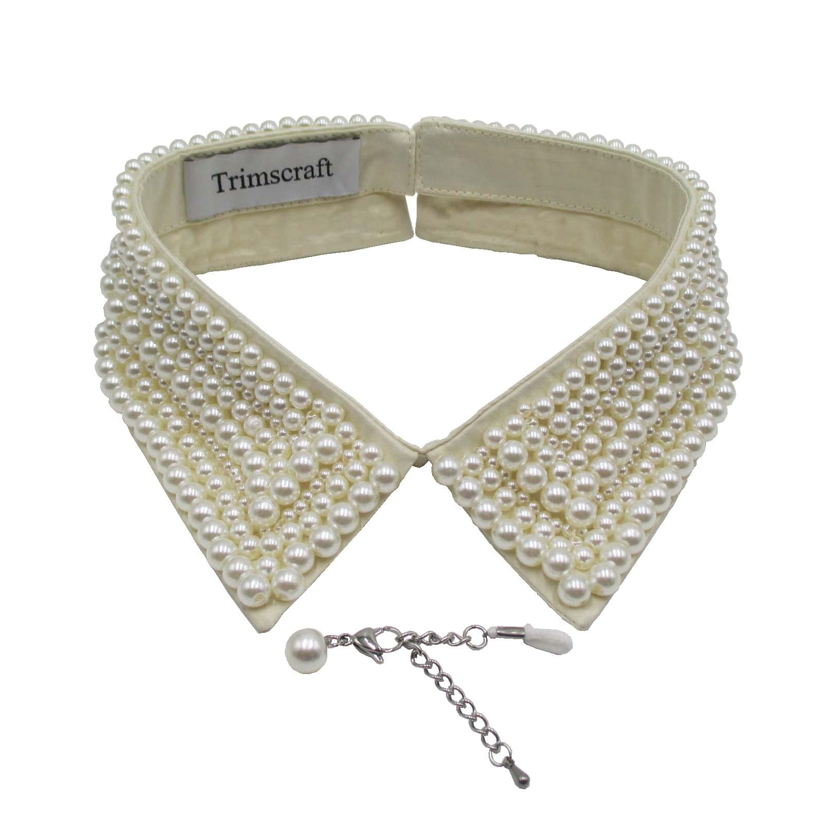 Trimscraft Statement Collar Necklace Simulated Pearl Beaded Bib Detachable False Collar Choker With Extension Chain Clothing Accessory for Women