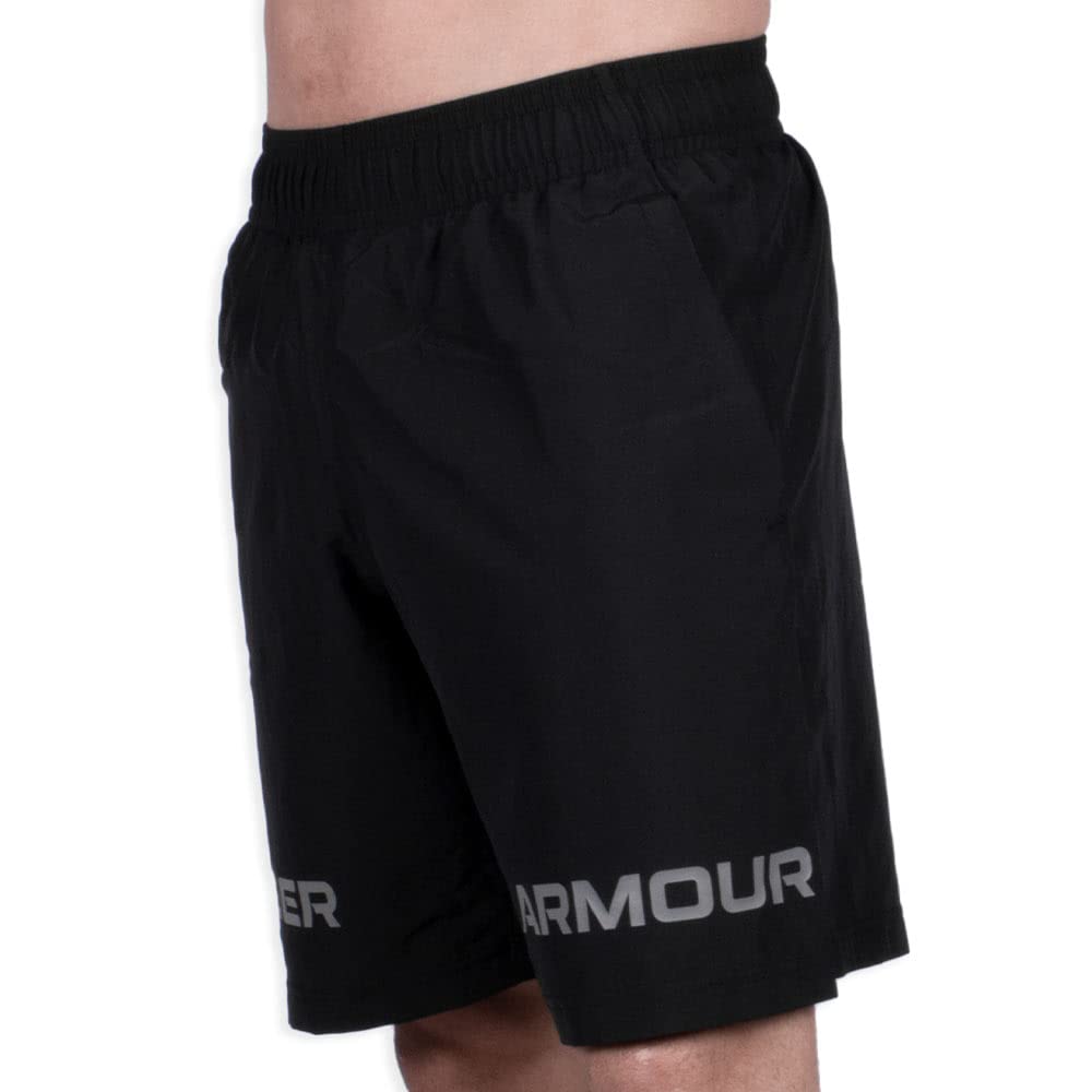 Under Armour Woven Graphic Wordmark Shorts, Black (001)/Pitch Gray, Large