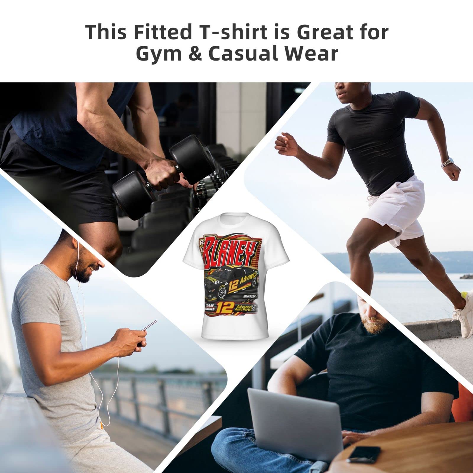 Ryan Blaney 12 Men's T-Shirt Crewneck T-Shirt Tight Sport Short Sleeve Classic Printing Performance