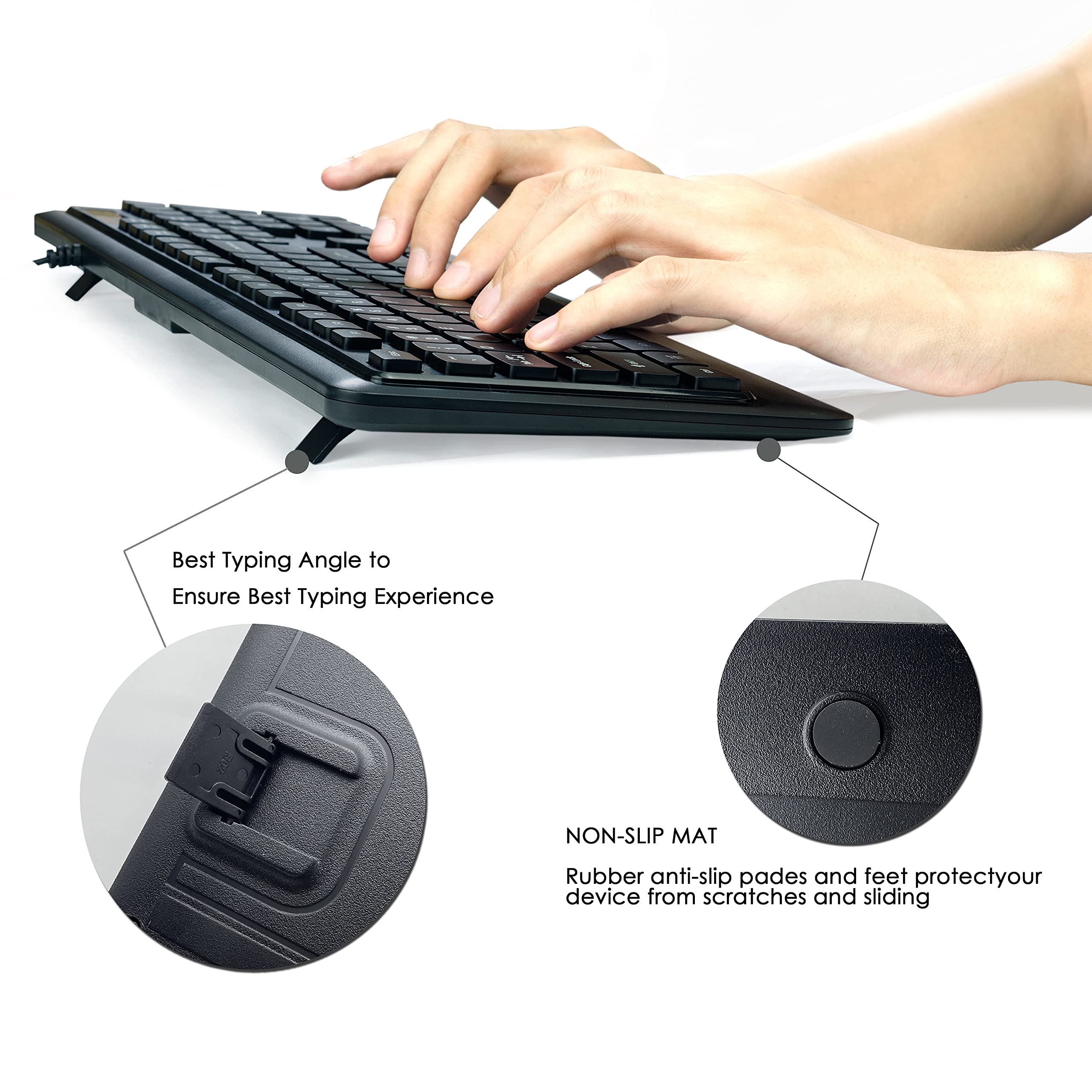 Wired Keyboard and Mouse Combo, YUMQUA Slim Corded USB Keyboard and Mouse Combo for Windows Laptop PC Desktop Computer Notebook, Black