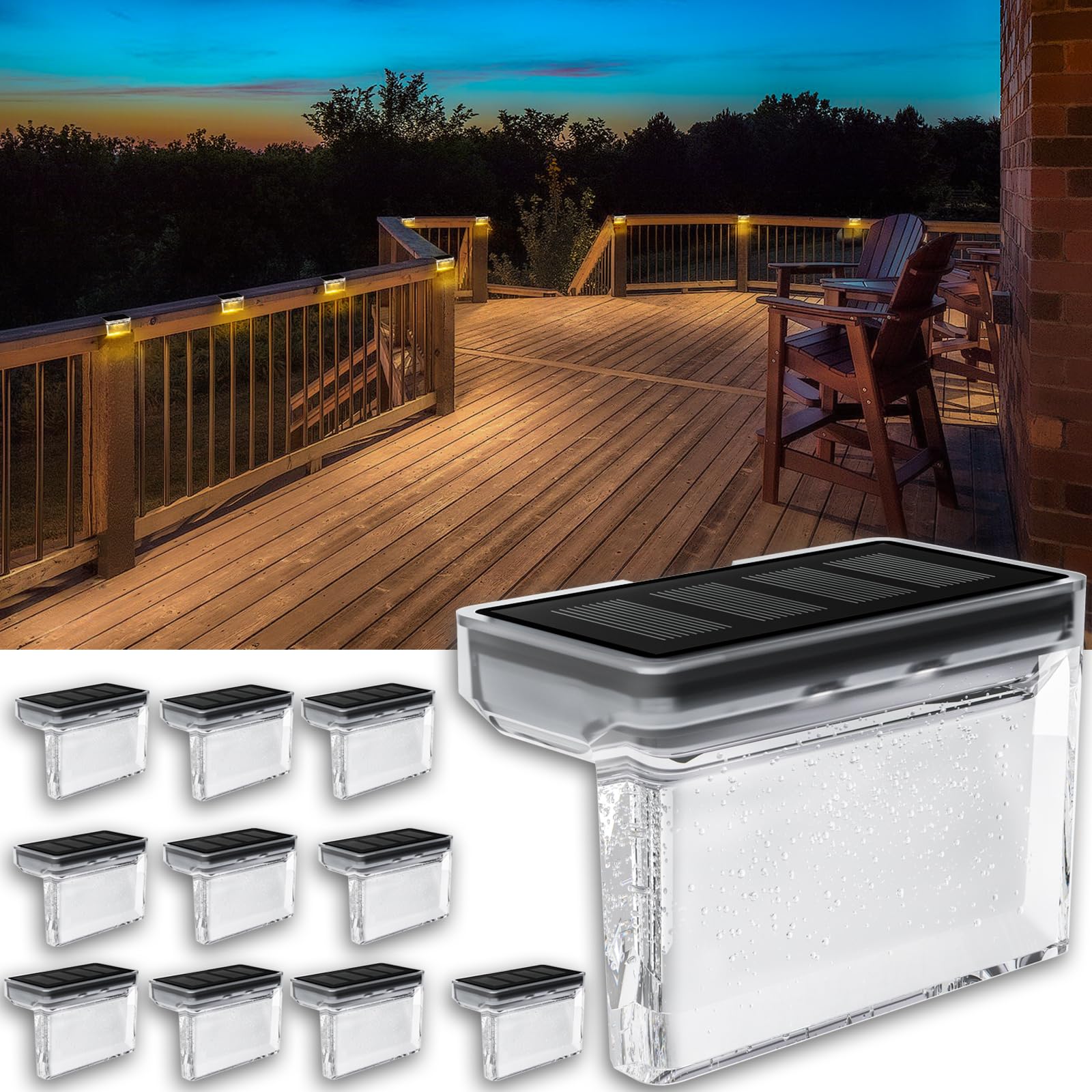 TIJNN Solar Deck Lights, Outdoor Lighting Backyard Decoration Outdoor Deck Light, Garden Post Fence Step Light- 12 Pack