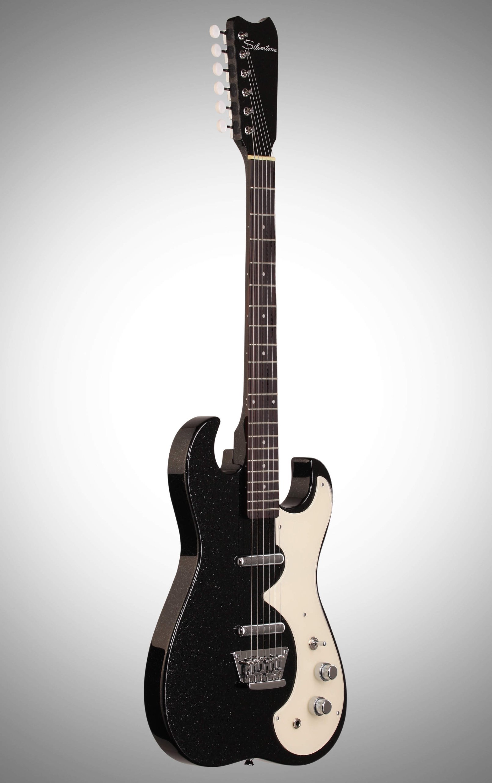 Silvertone Classic 1449-BSF Solid-Body Electric Guitar, Black/Silver Flake