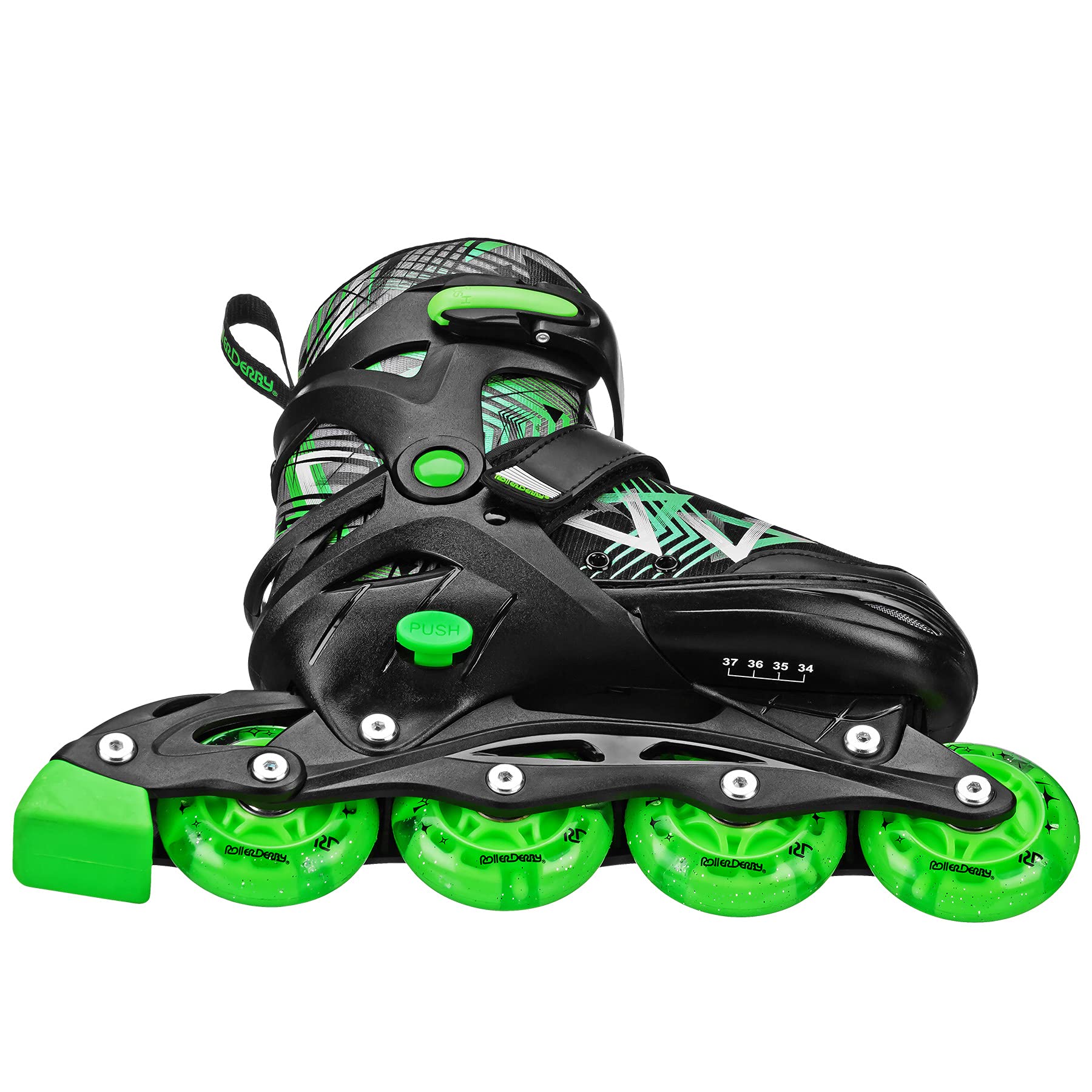 Roller Derby Stryde Youth Adjustable Inline Lighted Wheel Skates with Protective Gear, Adjustable Sizing, Tri-Pack Protective Gear Included