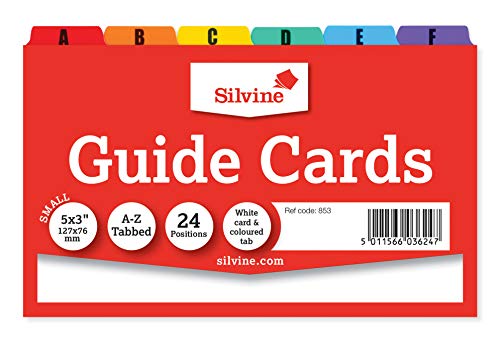 Silvine 5x3" Guide Cards in Plain White, Tabbed A-Z. Ref 853 (126 x 76mm)