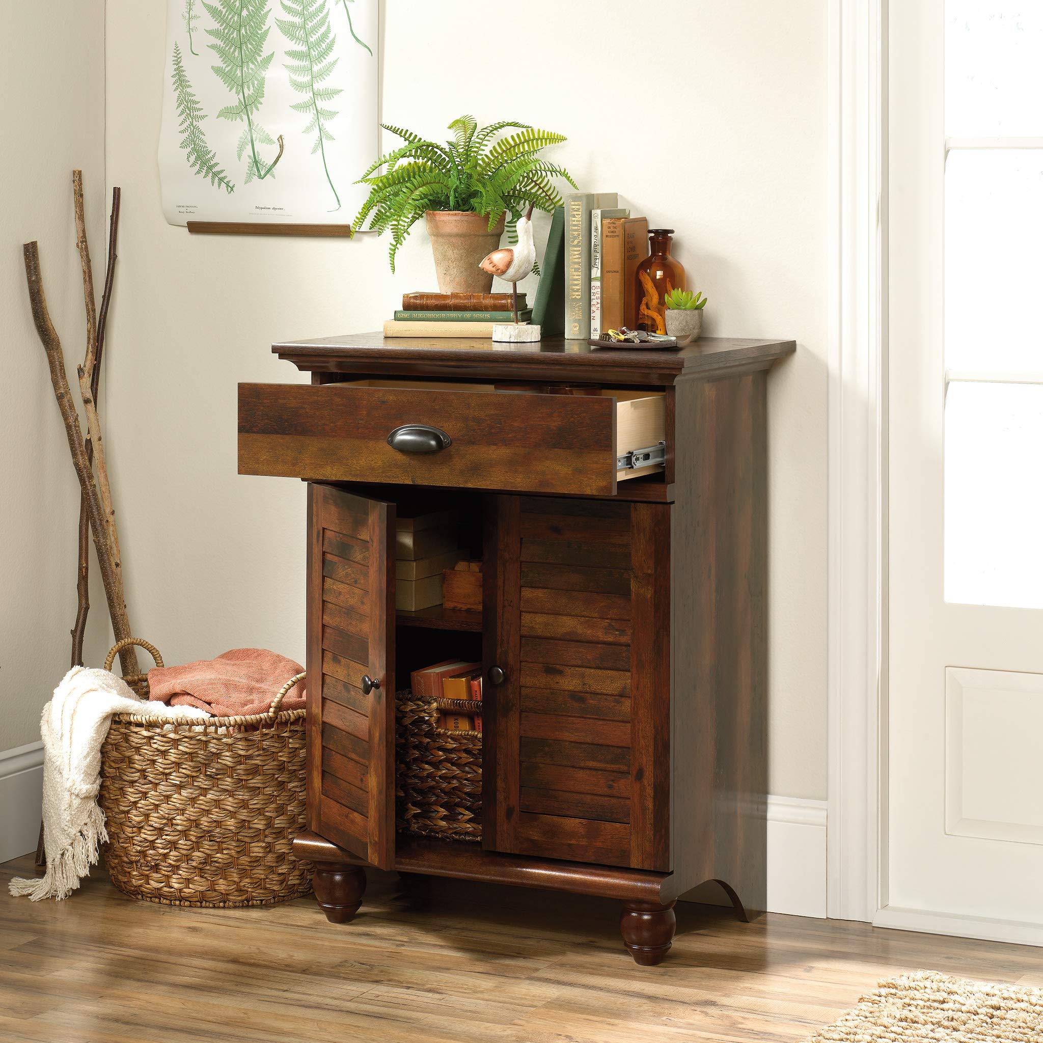Sauder Harbor View Storage, L: 27.87" x W: 17.8" x H: 36.02", Curado Cherry Finish