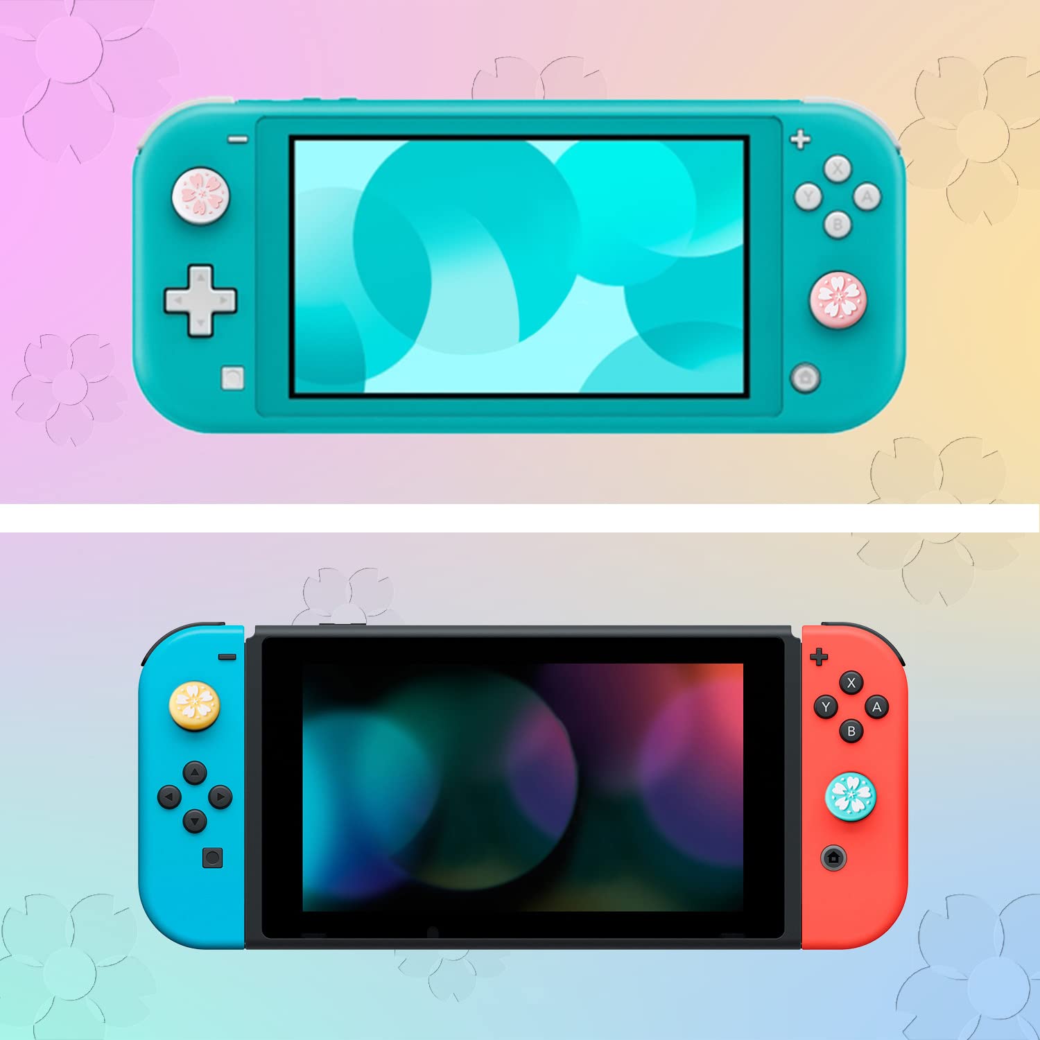 Sumind 8 Pieces Sakura Flower Thumb Grip Caps, Thumb Grips Analog Stick Cover Soft Silicone Button Joystick Cap Compatible with Nintendo Switch, Switch Lite and Joy-Con Controller