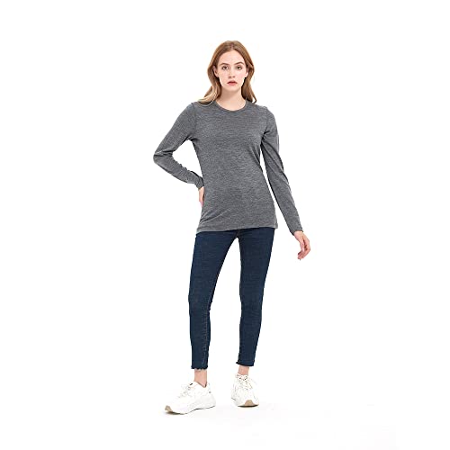 YUERD M&W Merino Wool Base Layer Womens 100% Merino Wool Long Sleeve Thermal Underwear Shirts for Women Midweight Black
