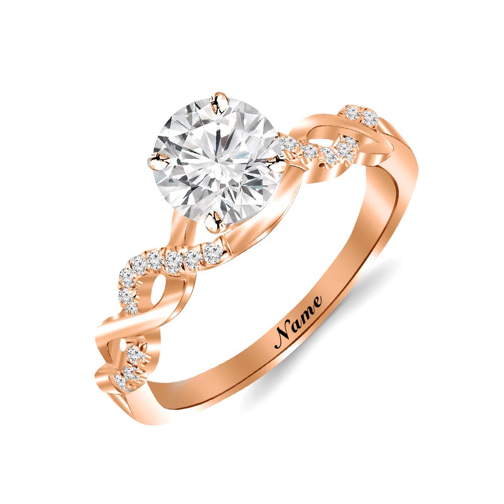 SISGEM 14K Gold Wedding Ring for Women,Split Shank Pave Set 1 Carat Moissanite Engagement Ring With Engraved Name,Wedding Anniversary Size 5-11 (Rose, 9.5)