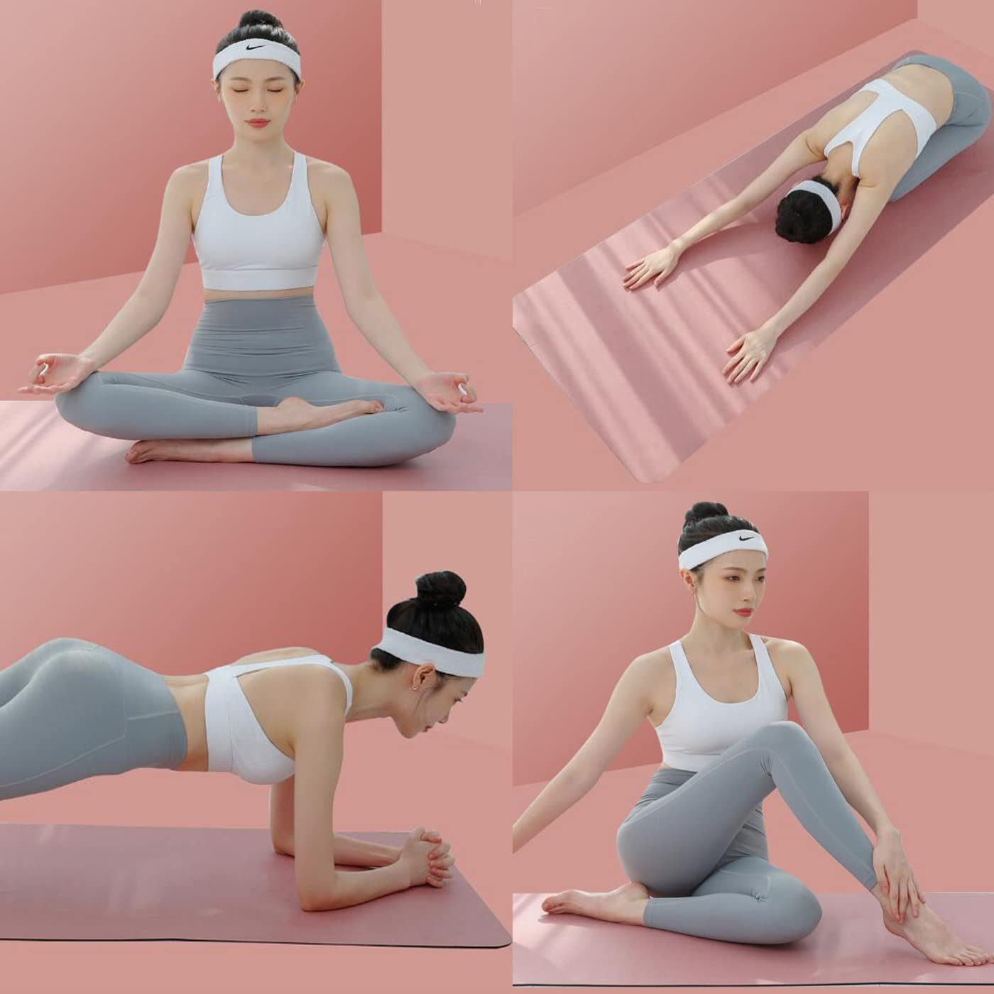 Yoga Mat Double-Sided Color Non-Slip Fitness Mat with Alignment Marks 72”×31.5”×0.3” (Sakura pink+Blue)