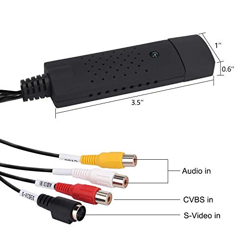 USB 2.0 Audio/Video Converter - Digitize and Edit Video,VHS to Digital Converter,Suit for Analog Source Including VCR, VHS, DVD (Black)