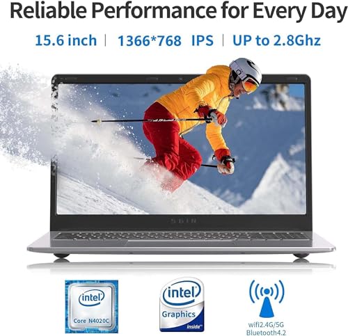 SGIN Laptop, 15.6 Inch 4GB DDR4 RAM 128GB SSD, Laptops with Intel Celeron Quad Core Processor, Intel UHD Graphics 600, WiFi, Bluetooth 4.2, USB3.0, Mini HDMI, Webcam