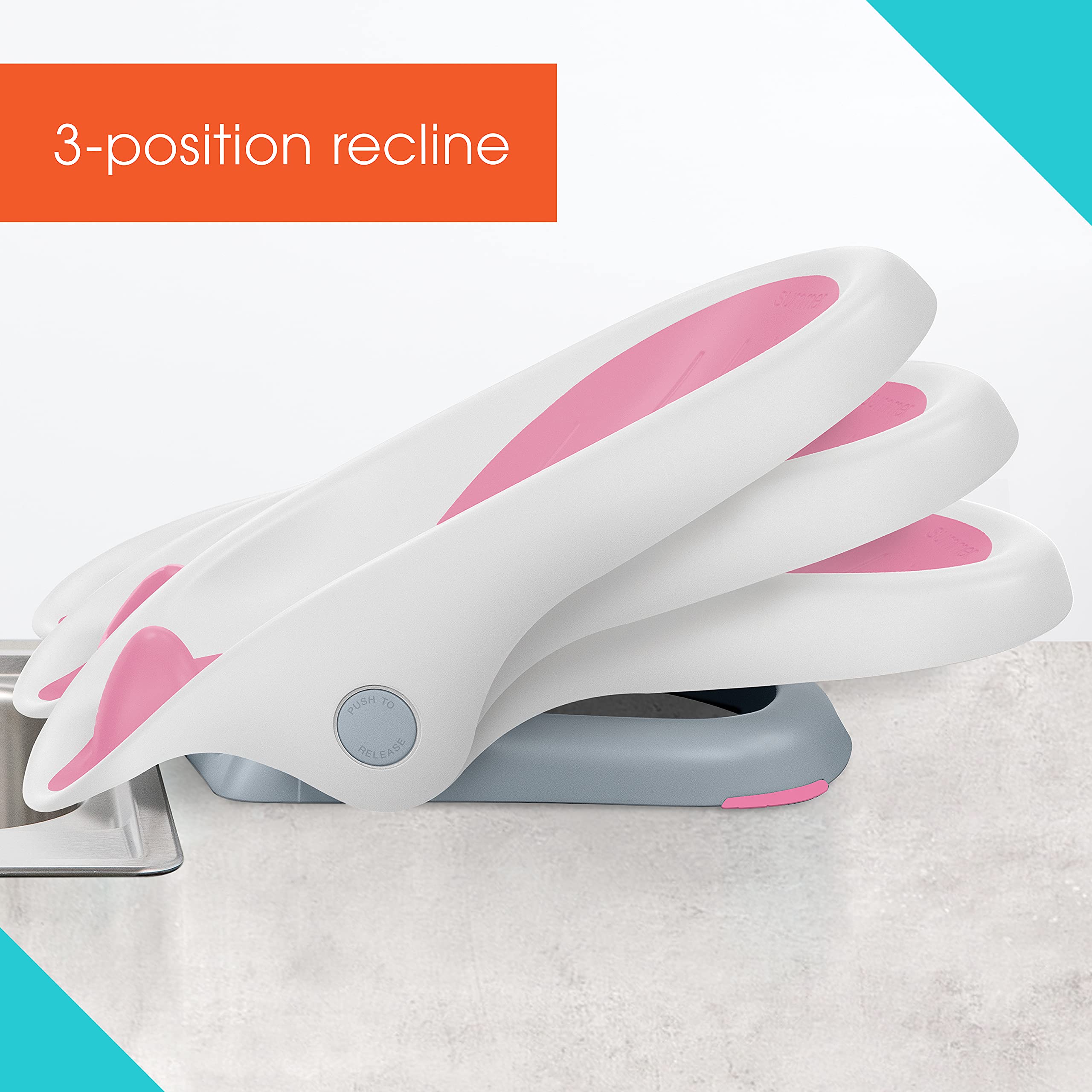 Summer Infant Clean Rinse Baby Bath Seat, Soft Support for Use on the Counter, Sink, or Bathtub, 3 Reclining Positions, Quick-Dry, Use from Birth to Sitting Up - Pink