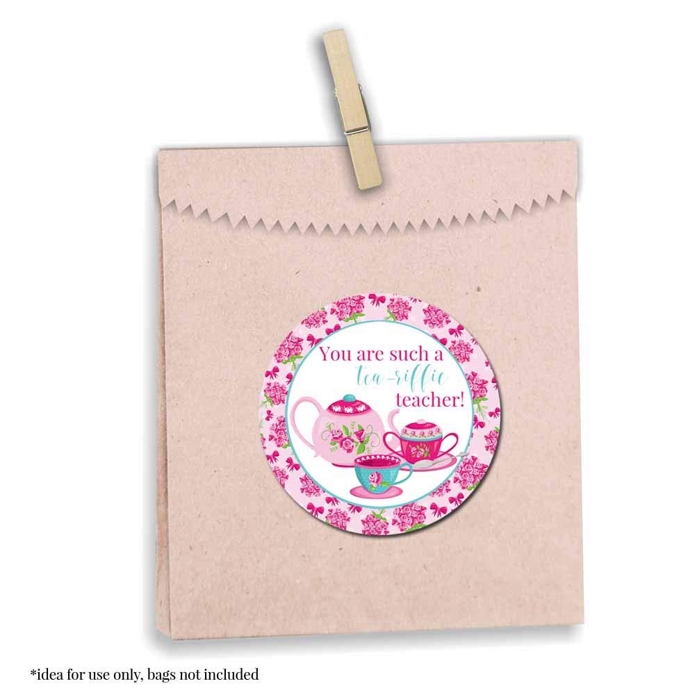 Tea Themed Terrific Teacher Appreciation Thank You Sticker Labels, 40 2" Party Circle Stickers by AmandaCreation, Great for Envelope Seals & Gift Bags