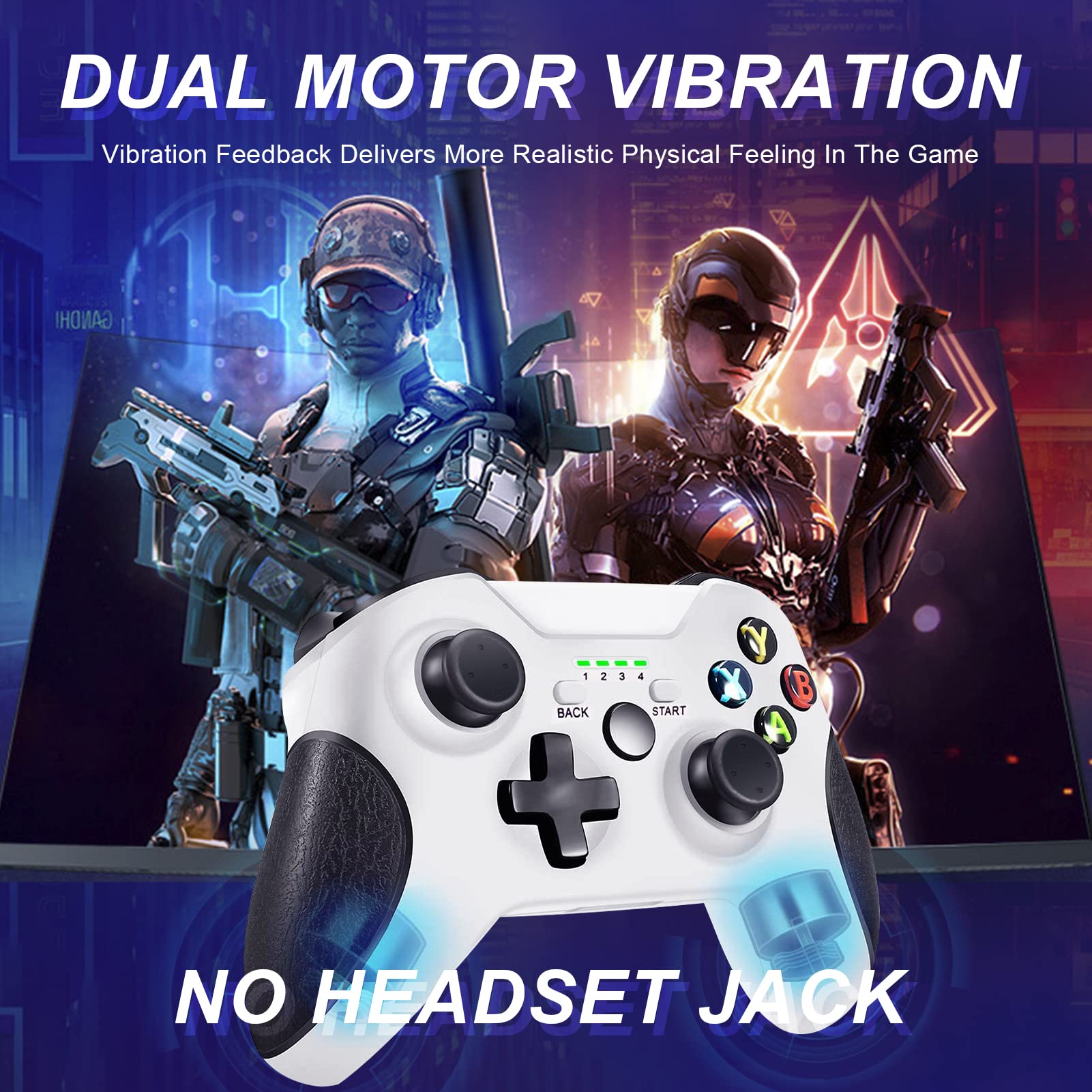 Wireless Controller for Xbox One, 2.4GHZ Game Controller Compatible with Xbox One/One S/One X/One Series X/S/Elite/PC Windows 7/8/10 with Built-in Dual Vibration (White)