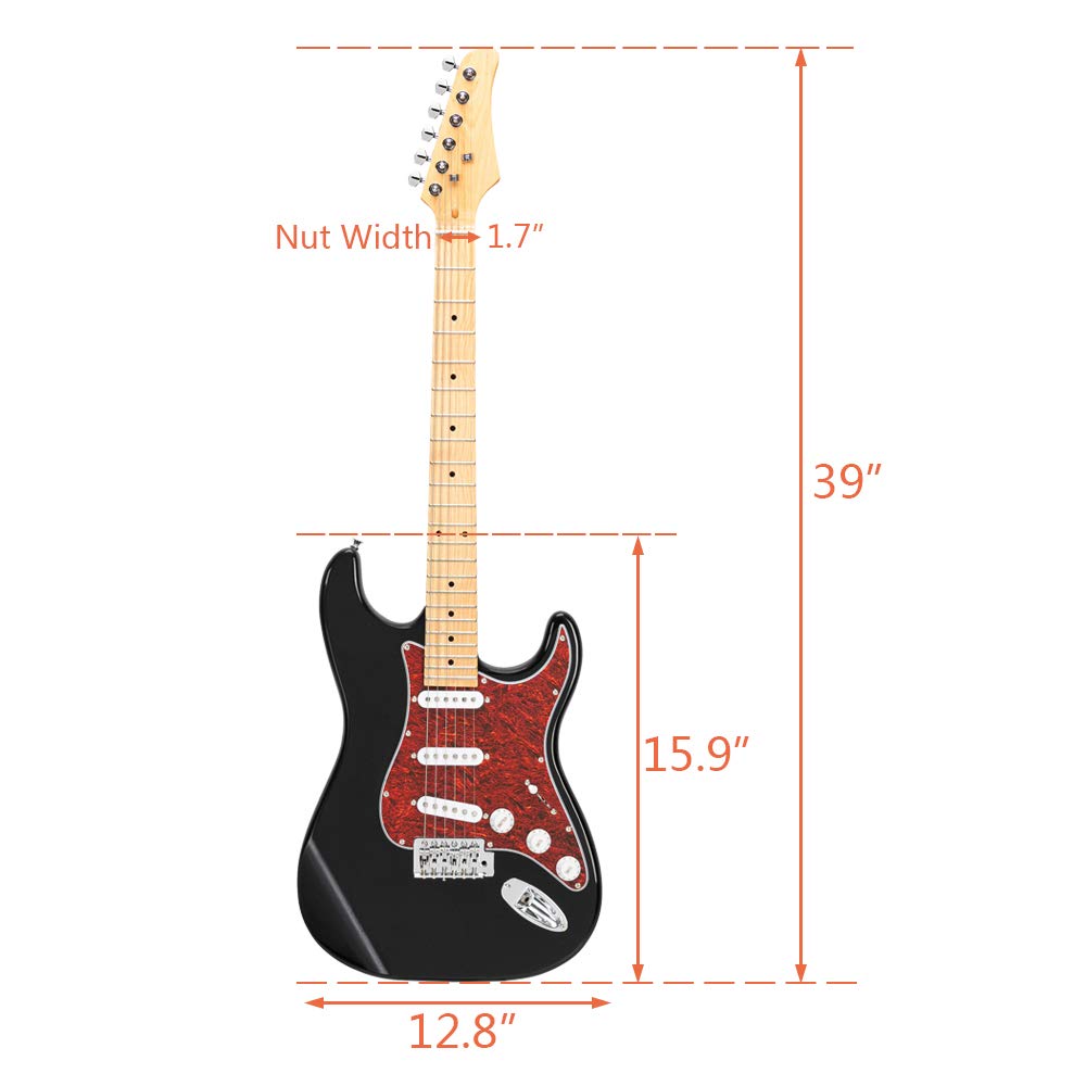 YUFUDE Electric Guitar for Beginner Starter,Beginner Kit with Bag, Strap, Cable,Plectrum,Tremolo Arm (Black)