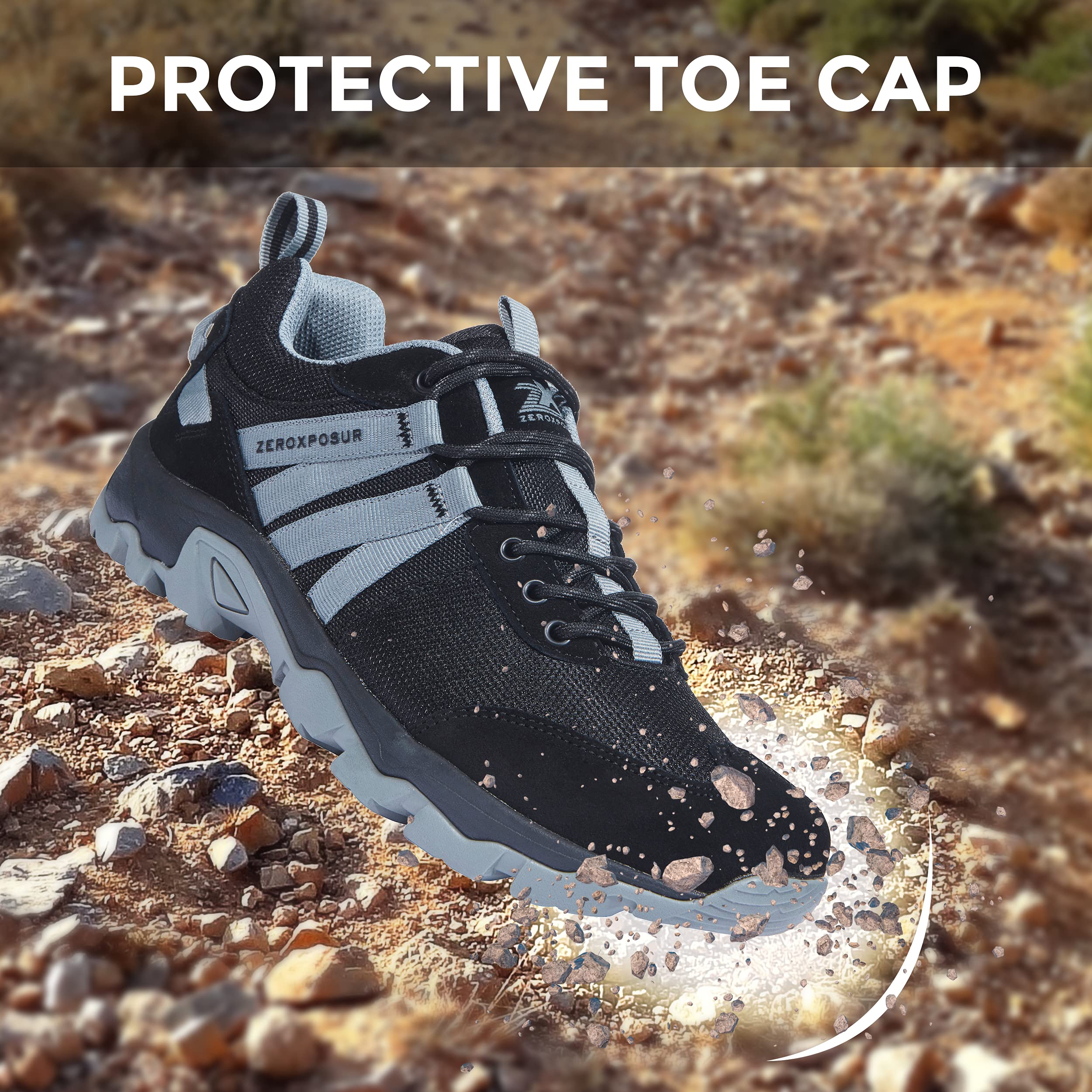 ZeroXposur Men's Denver Mesh Hiker Lightweight Outdoor Trail Hiking & Trekking Shoes - Stingray Black - 8.5