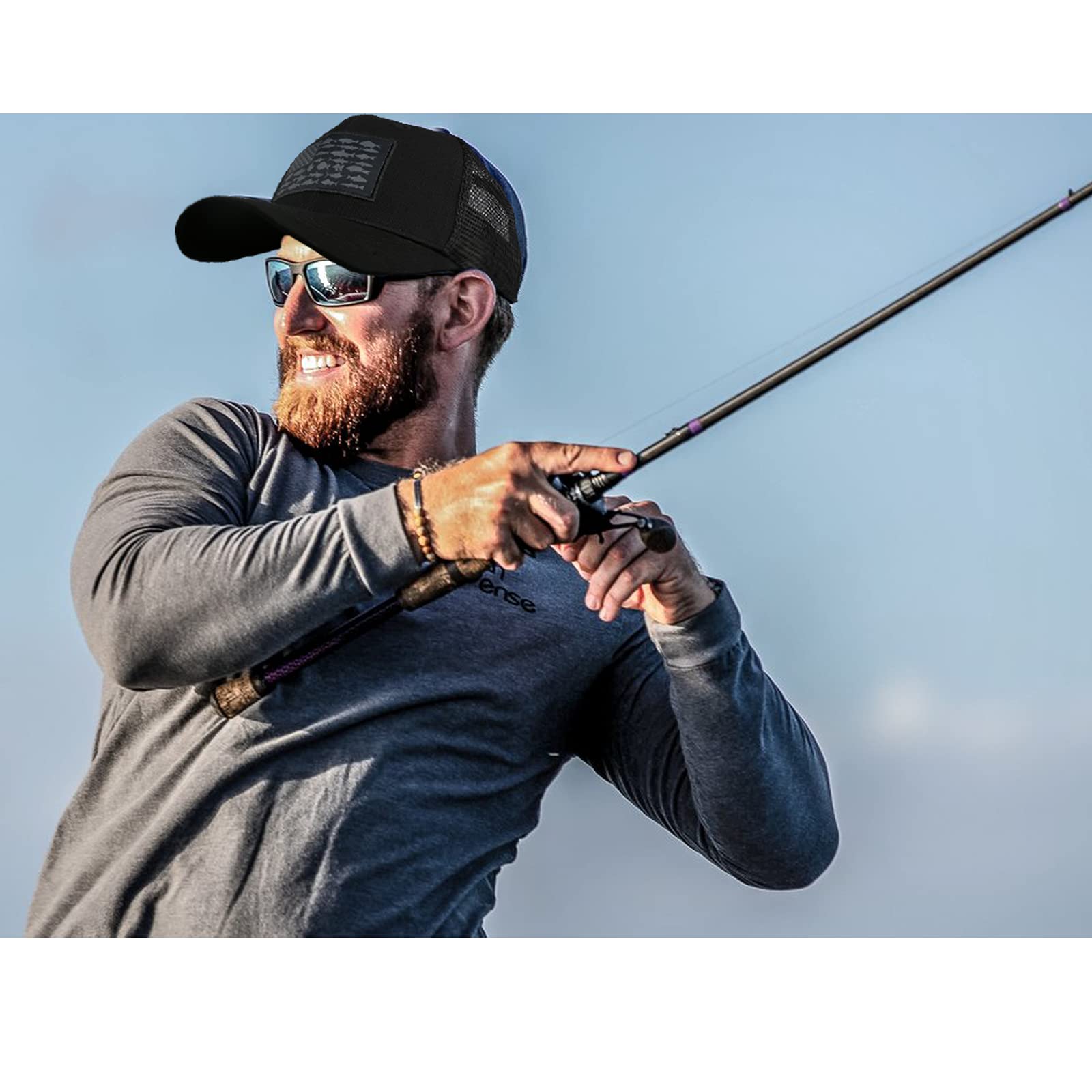 Thy Thou American Fish Flag Trucker Hats for Men Fishing Hat Adjustable Mesh Embroidered Baseball Cap for Mens Gift