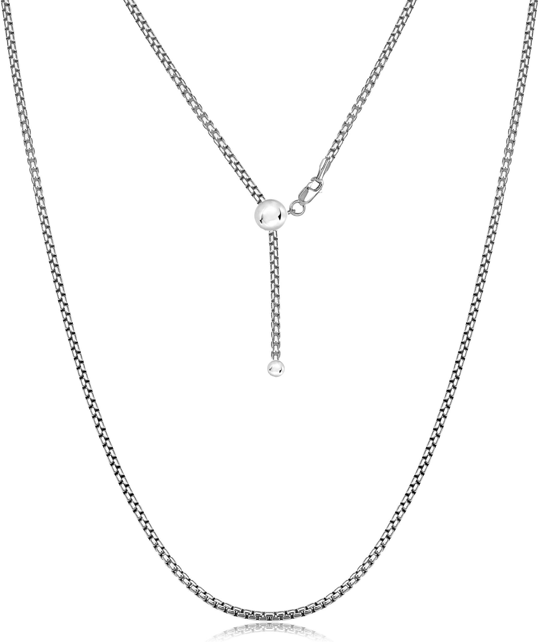 Verona Jewelers 925 Sterling Silver Adjustable Round Box Chain, Adjustable Bolo Box Chain, 1.5MM Round Box Chain, Adjustable 24 Inches, Bolo Necklace, Fashion Accessories