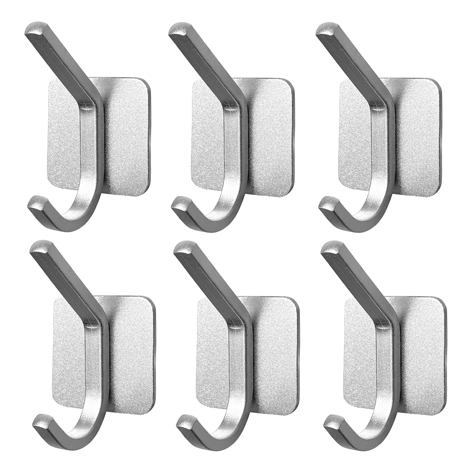 VAEHOLD Adhesive Hooks, Heavy Duty Wall Hooks Waterproof Aluminum Hooks for Hanging Coat, Hat, Towel, Robe, Key, Clothes, Closet Hook Wall Mount for Home, Kitchen, Bathroom,Office (6, Silver)