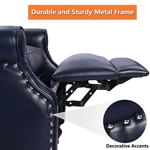VUYUYU Wingback Recliner Chair, Push Back Arm Chair with Heat and Massage, PU Leather Single Sofa for Home, Living Room, Office, Bedroom(Navy Blue)