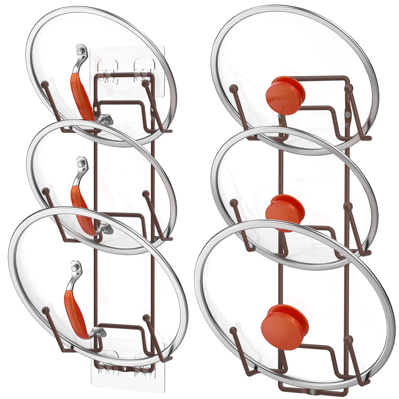 VZINO 2 Pack Pot Lid Organizer Rack for Cabinet Door/Wall, No Drilling Adhesive Wall/Door Mounted Pot and Pan Lid Holder, Plating Metal, Bronze