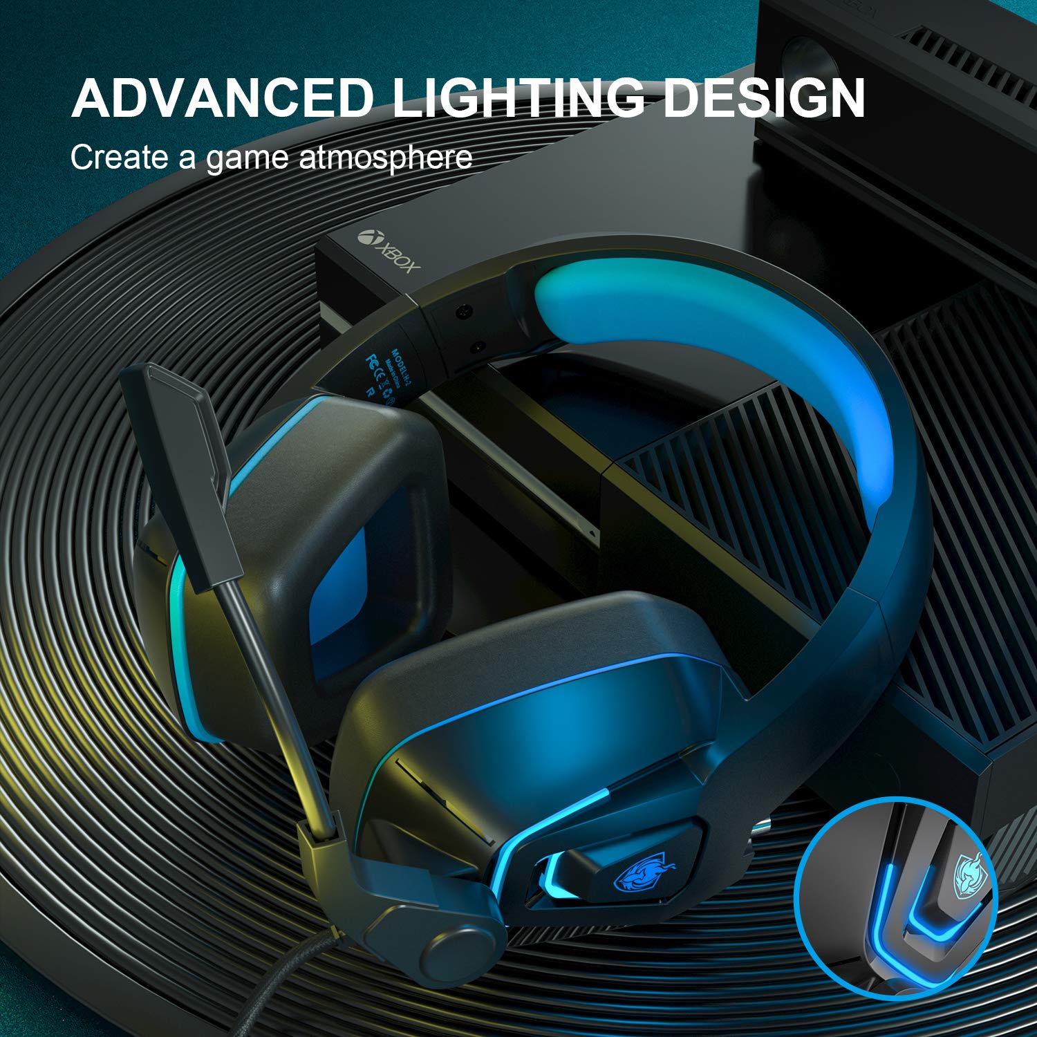 YOTMS Stereo Gaming Headset for PC PS4 PC PS5 Controller, Noise Cancelling Over Ear Headphones with Mic, LED Light, Bass Surround, Soft Memory Earmuffs for Laptop Mac (Blue)
