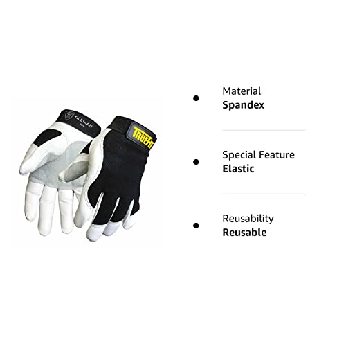 Tillman Large Black and White TrueFit Goatskin and Spandex Full Finger Mechanics Gloves with ElasticHook and Loop Cuff