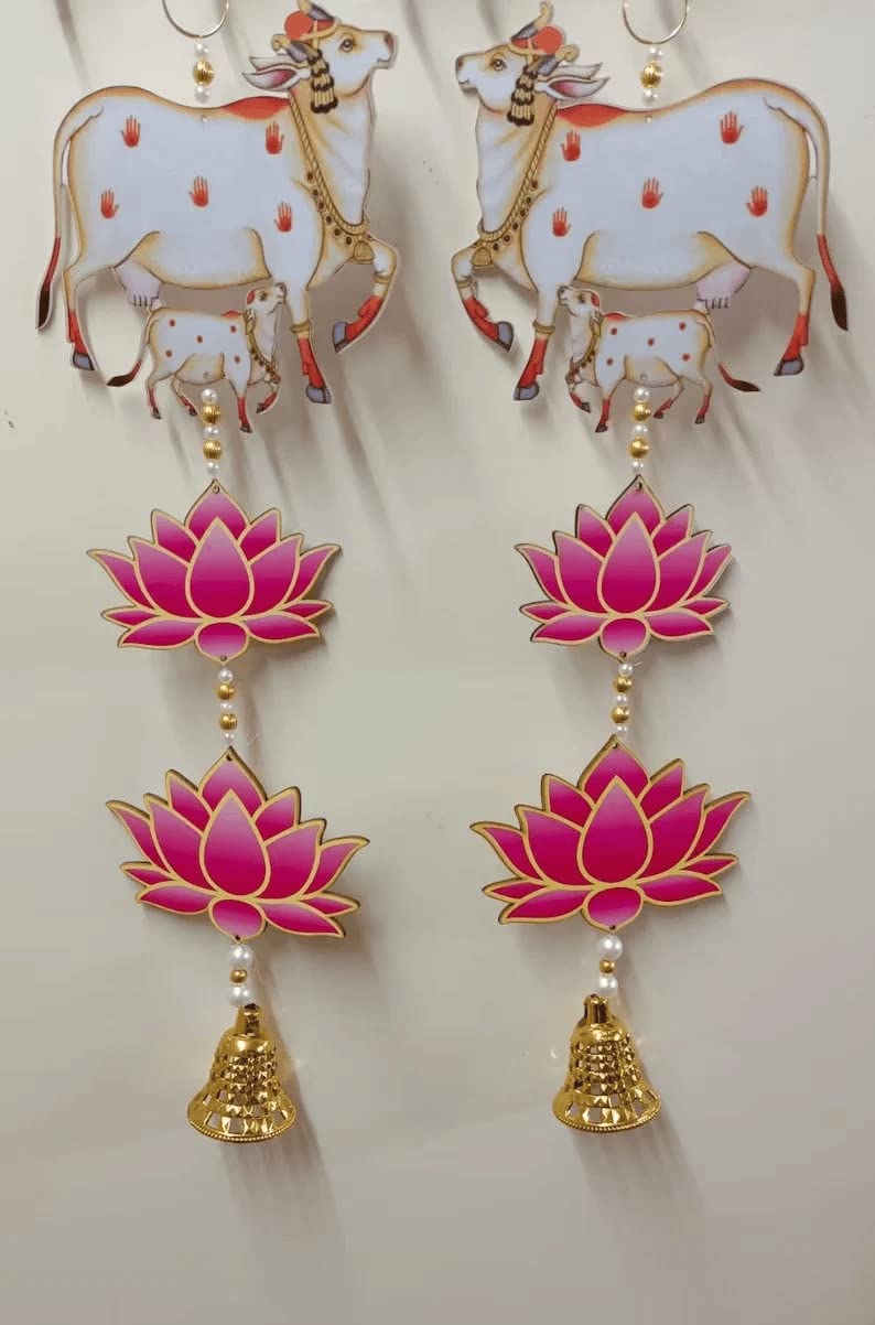 Shiv Shakti Creation Set of 2 Indian Door Hanging Toran Decoration/Mehndi Haldi DƩcor/Wall Window Decoration, Festive Wedding Hanging Decorative Puja Backdrop (Flower+Cow)