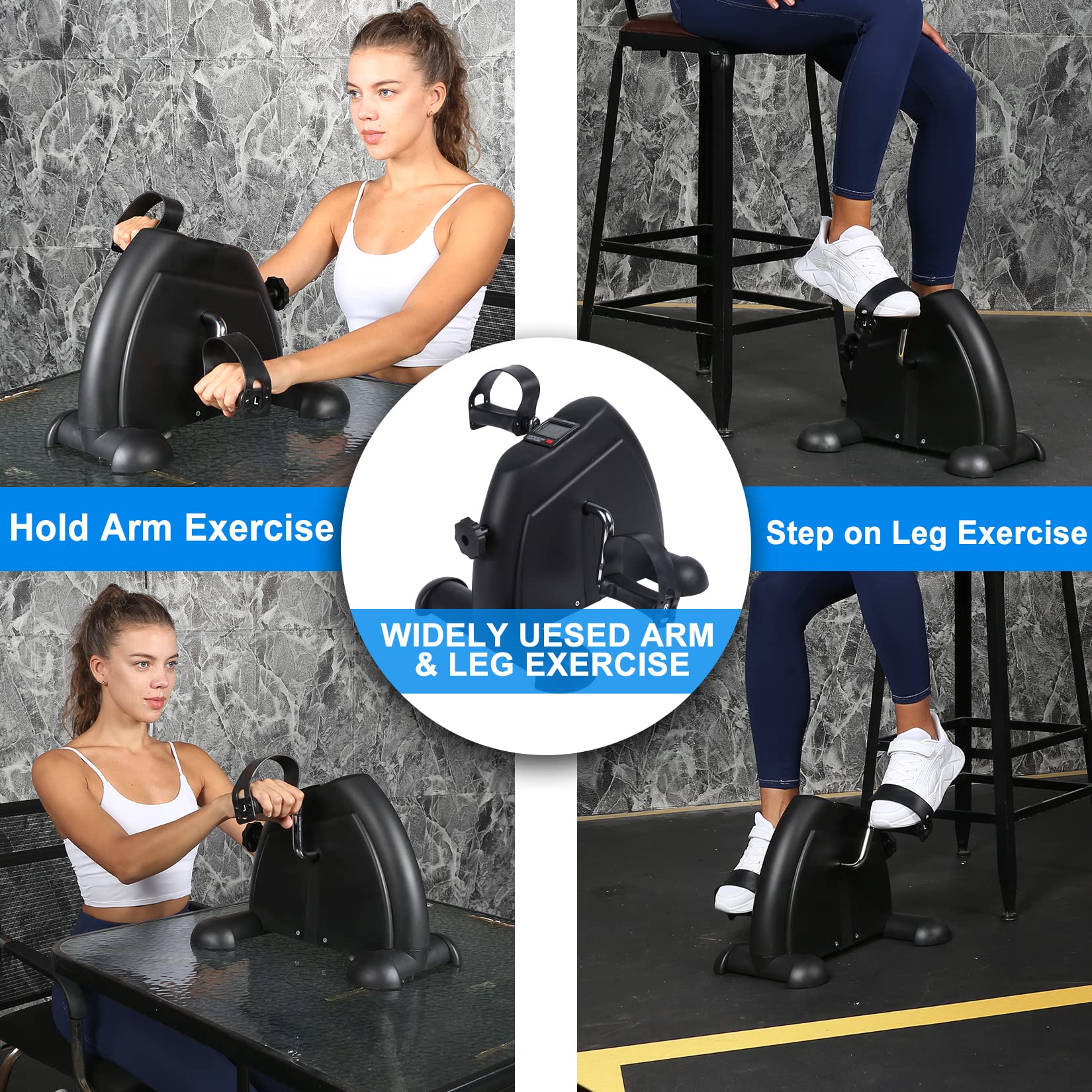 YSSOA Pedal Exercise Bike, Under Desk Bike Pedal Exerciser, Portable Mini Exercise Bike for Arms and Legs Workout, Resistance Adjustable, Lightweight Size for Saving Space,Black