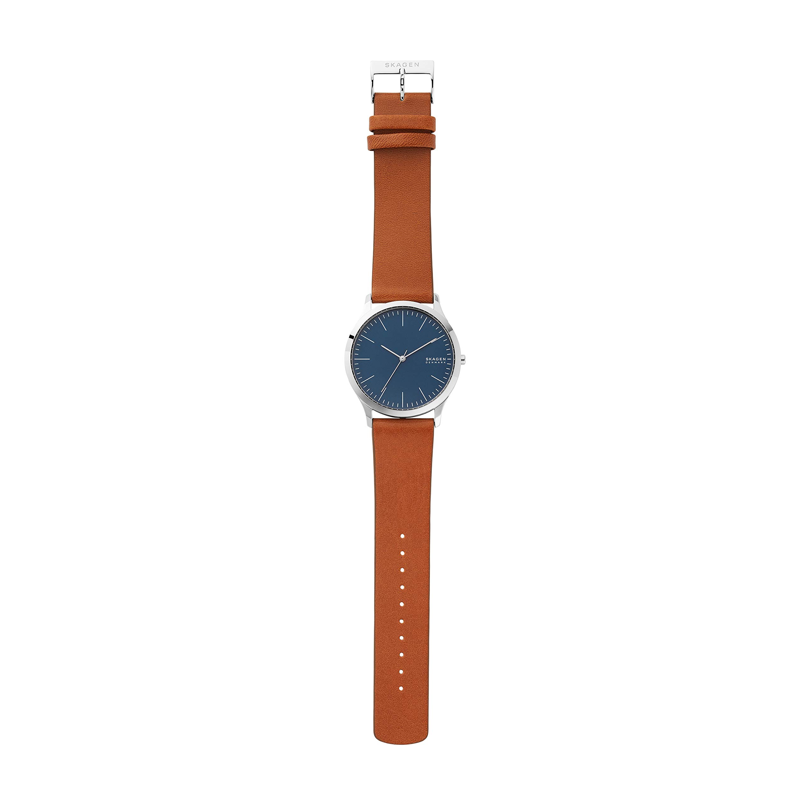 Skagen Men's Jorn Quartz Three-Hand Silver Stainless Steel and Brown Leather Band Watch (Model: SKW6546)