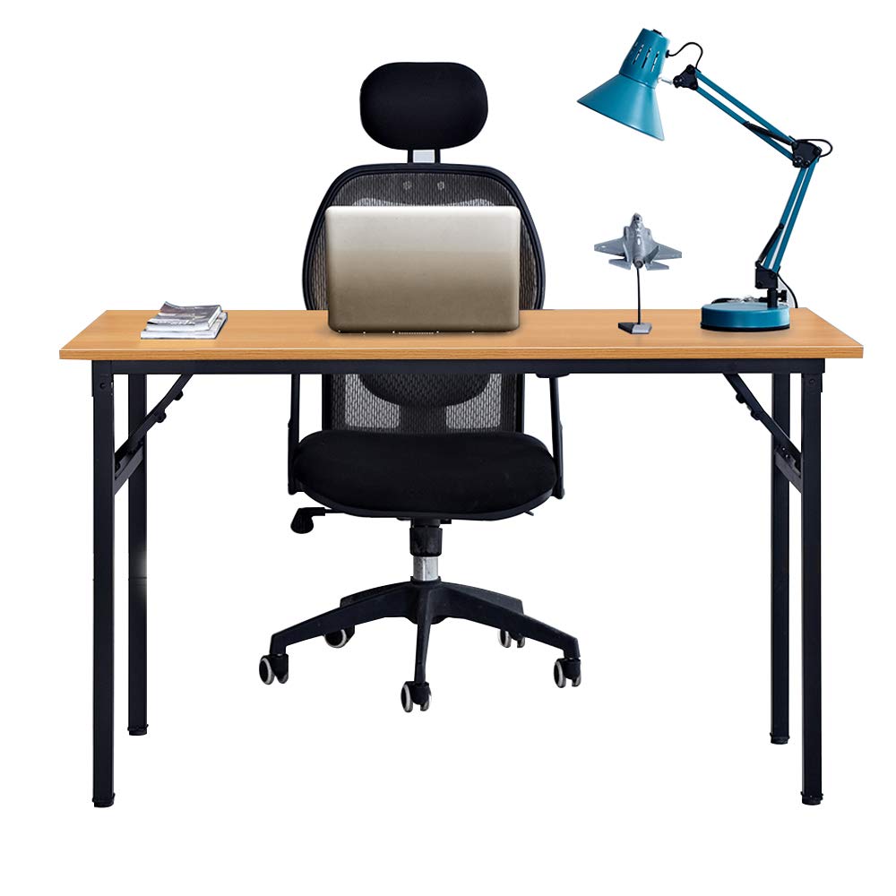 SogesPower Computer Desk Folding Table 47 inches Fully Assembled Sturdy Writing Desk for Home Office Folding Desk, Teak and Black Legs