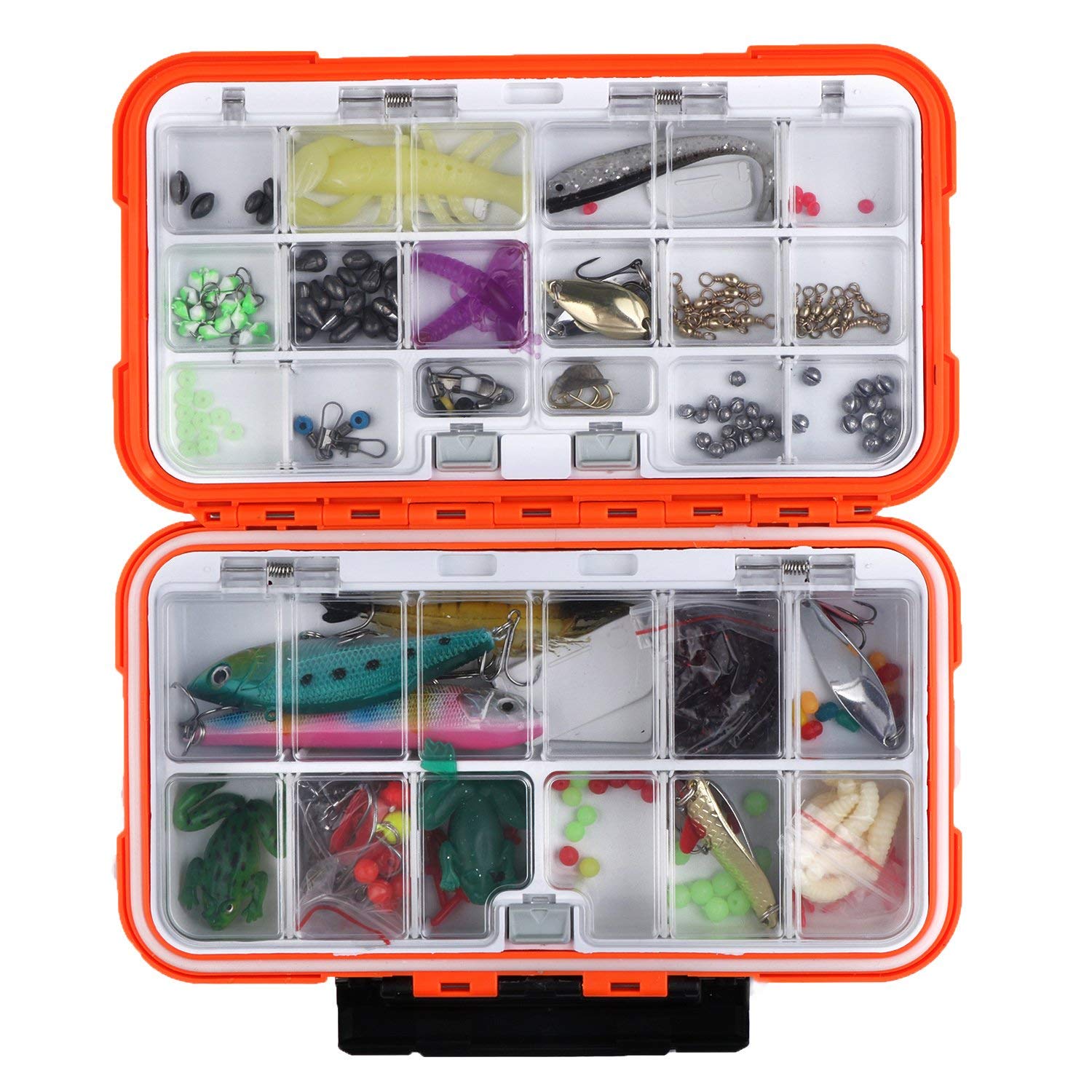Uniwit Fishing Tackle Box Compact Waterproof Fishing Storage Box, Plastic Fishing Lure Box, Removable Grid Storage Organizer Making Kit for Fishing Lure/Hook Beads Earring Container Tool (Orange)