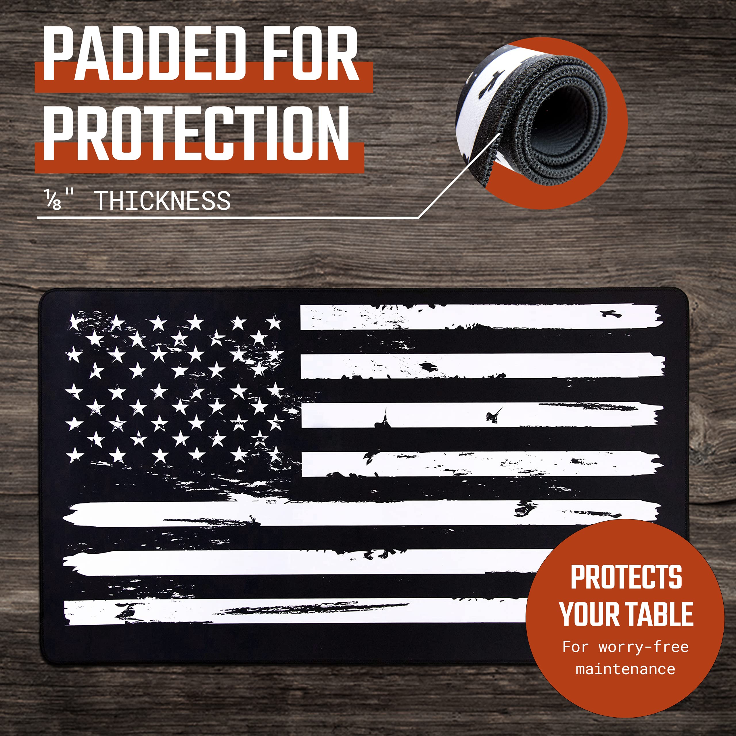 Ultimate Rifle Build Gun Cleaning Mat - Non-Slip Pad with Distressed US Flag Design for Gun Cleaning Supplies- Large (28x16β)