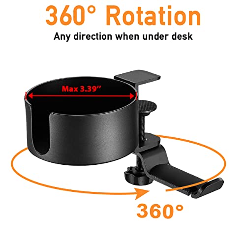 Venti Desk Mug Holder, MEEKAKEE 2 in 1 Desk Cup Holder with Headphone Hanger, Anti-Spill Desk Storage Cup, Easy to Install, Sturdy, Durable, Enough to Hold Big Coffee Mugs (Black)